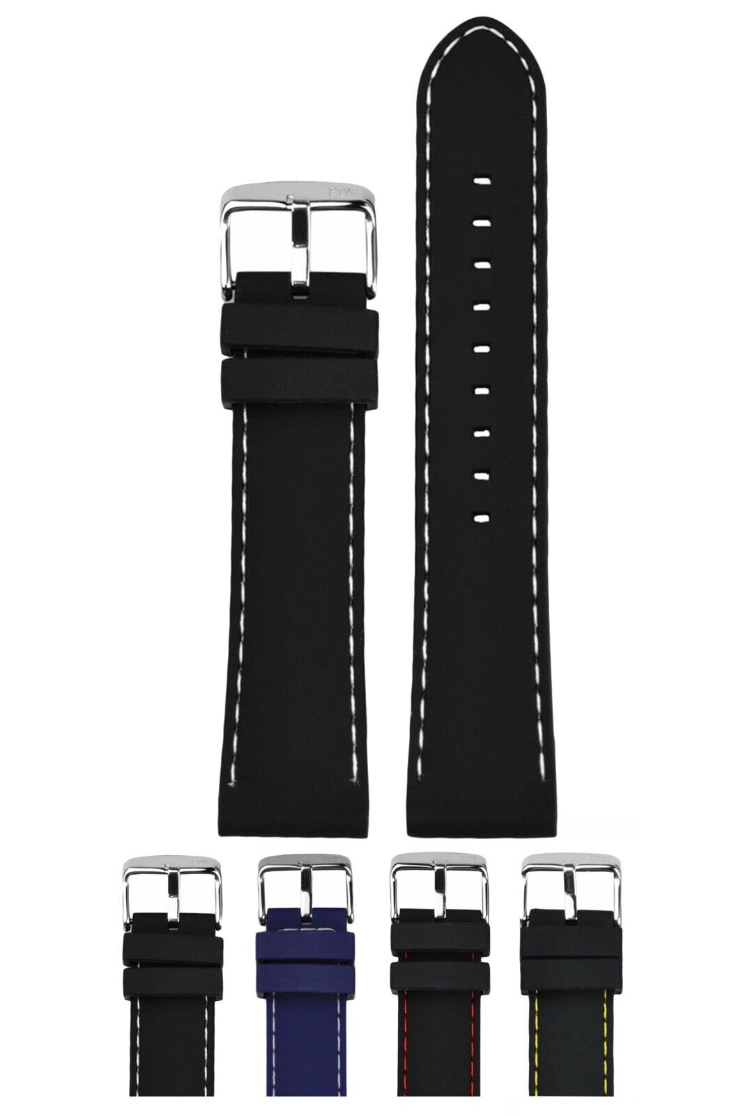 24mm Watch Band Silicon Rubber Black Strap Waterproof Stainless Buckle ...