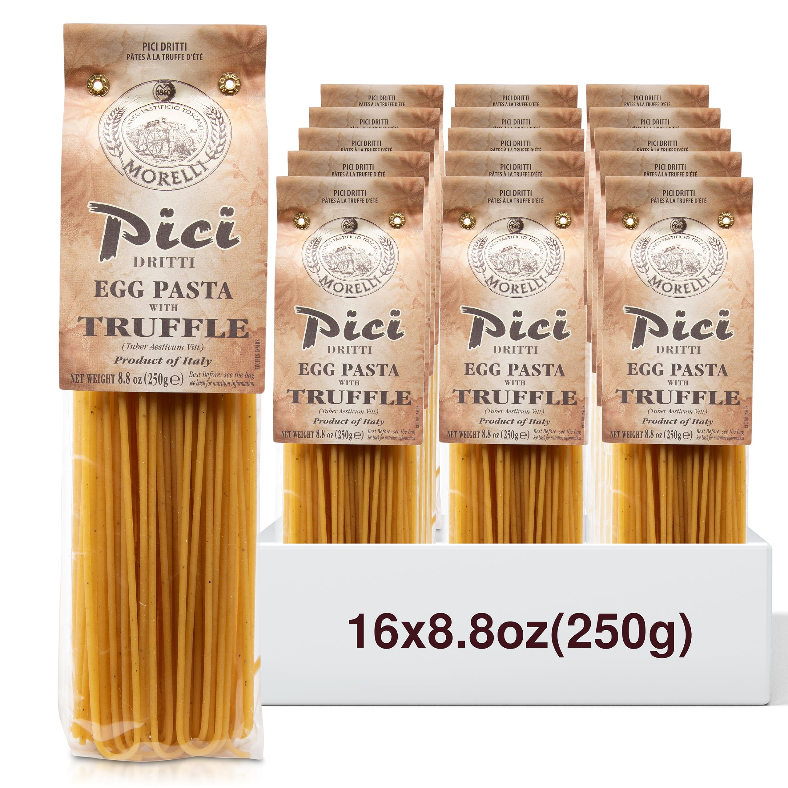 Morelli Pici Pasta Noodles - Premium Egg Pasta With Black Truffle Made ...