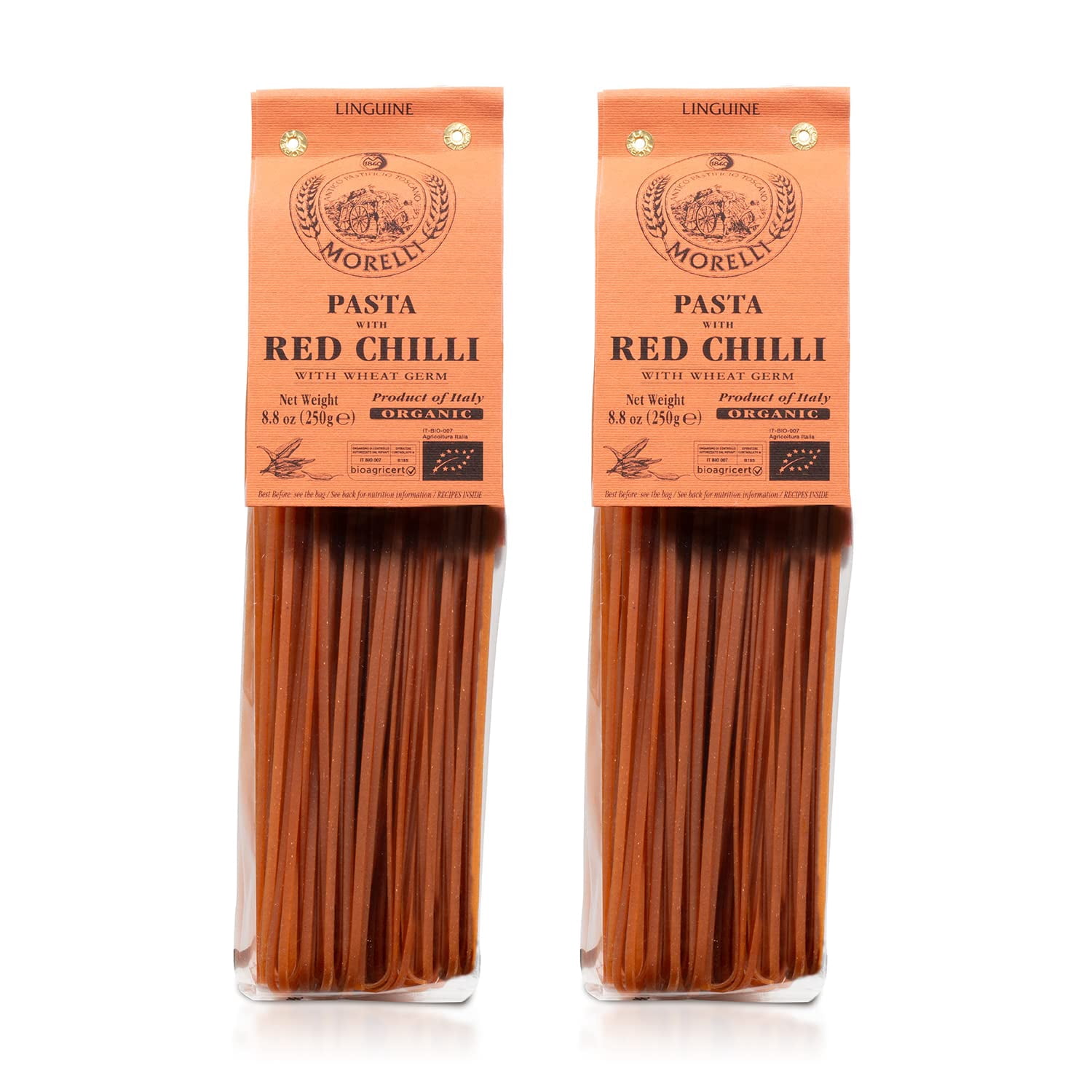 Morelli Red Chilli Linguine Pasta - Red Pepper Pasta with Wheat Germ ...