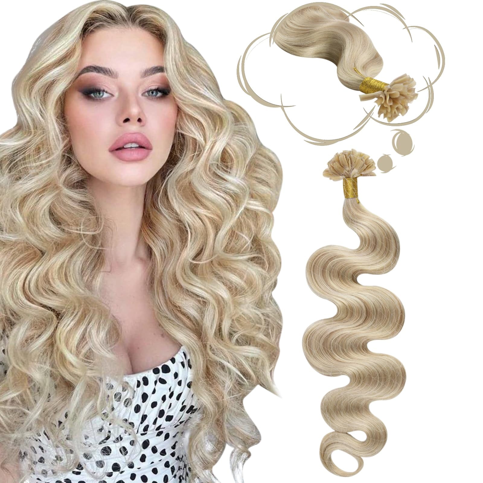 Moresoo U Tip Human Hair Extensions - Wavy Ash Blonde Mixed With Bleach ...