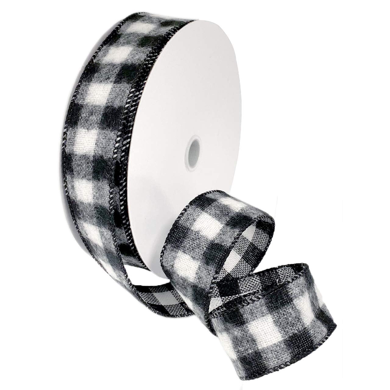 Morex Ribbon Buffalo Plaid Ribbon, 1.5 inch x 33 Yards, White/Black ...