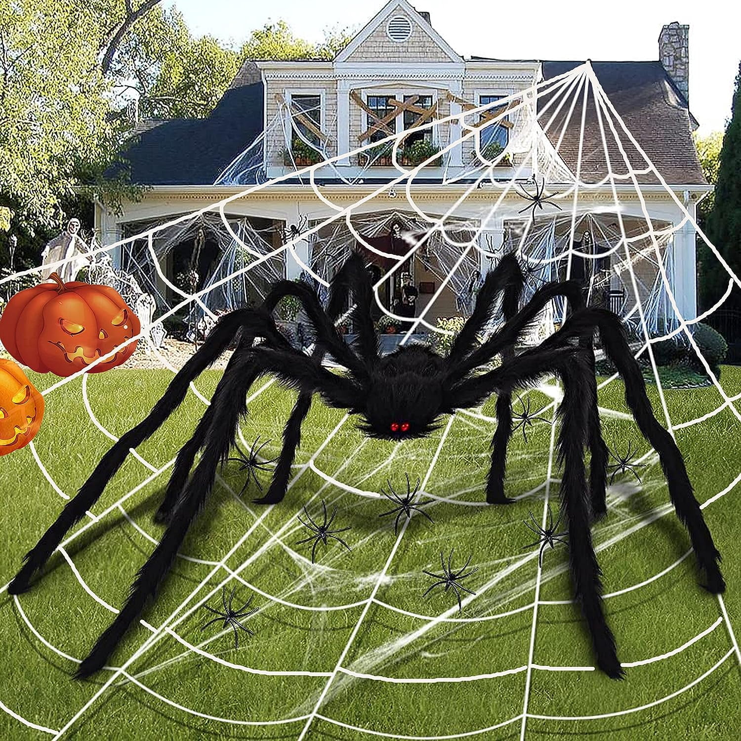 Morfone 200" Spider Web & 59" Giant Spider, 20 Small Spiders & 40g ...