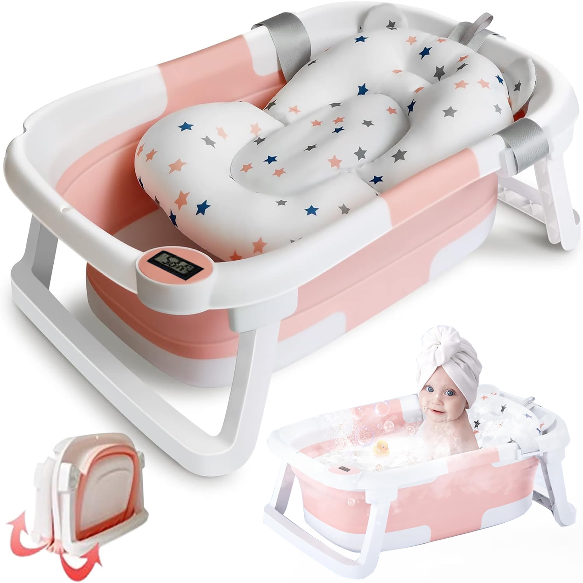 Morfone Collapsible Baby Bathtub, Baby Bath Tub with Soft Cushion ...