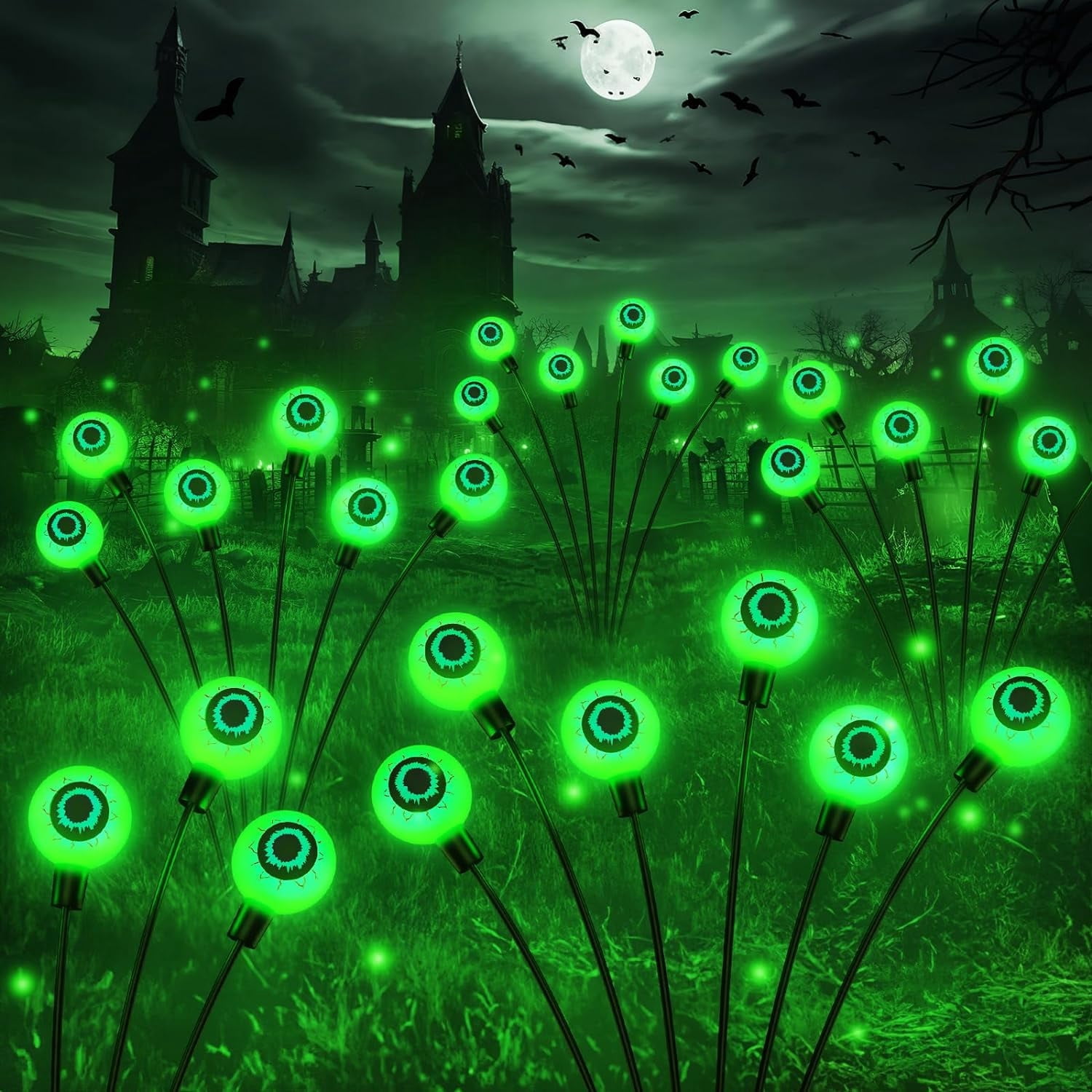 Morfone Halloween Outdoor Decorations, 2 Pack Scary Eyeball Solar Yard ...
