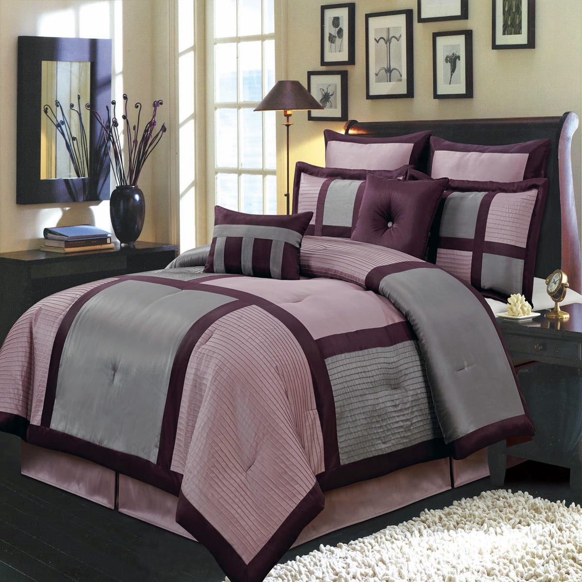 Morgan King Size 8-PC Bedding Set in Purple, Includes Comforter, Bed ...