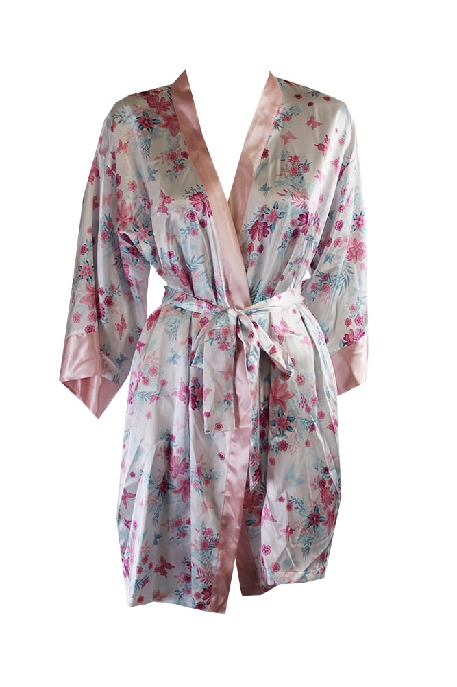 Morgan Taylor Womens Satin Floral Print Kimono Robe Multi L/XL ...