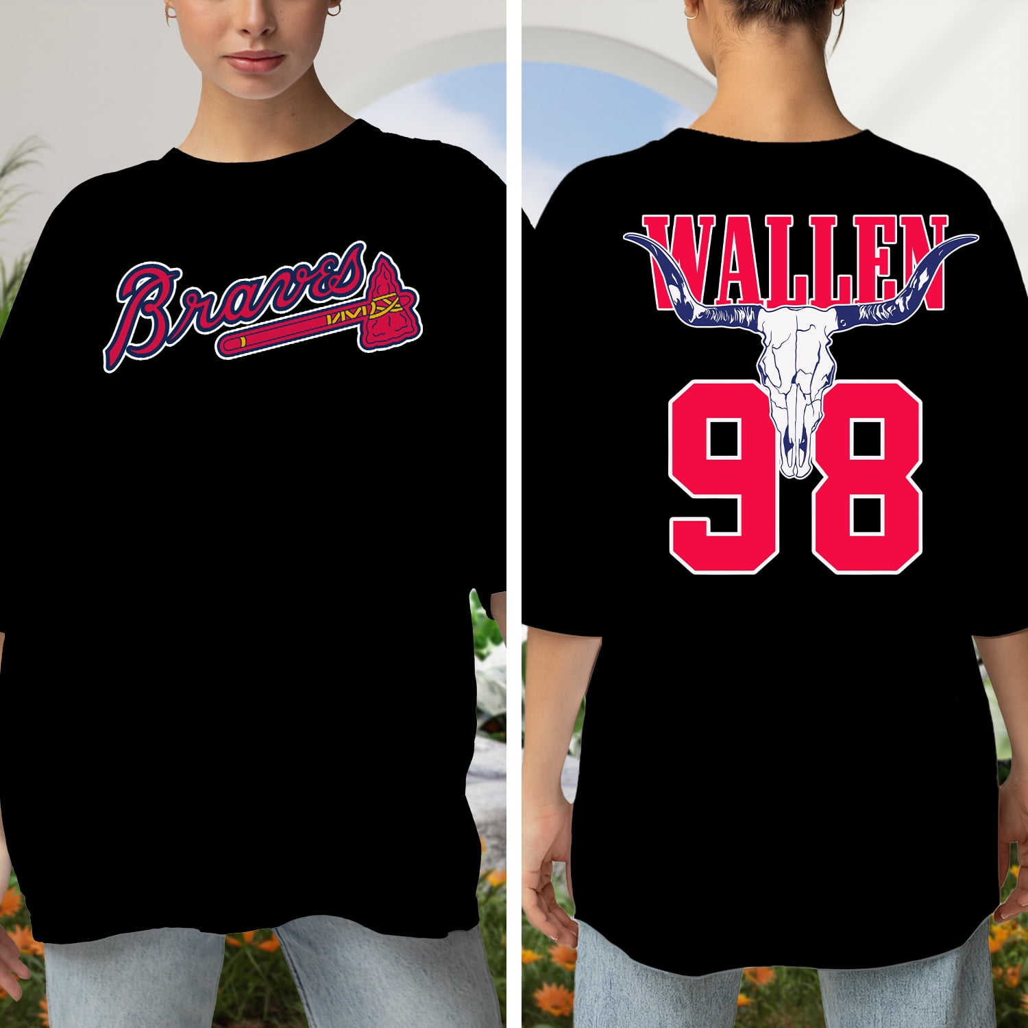 Morgan Wallen 98 Braves Skull Graphic T-Shirt for Men, Country Concert ...