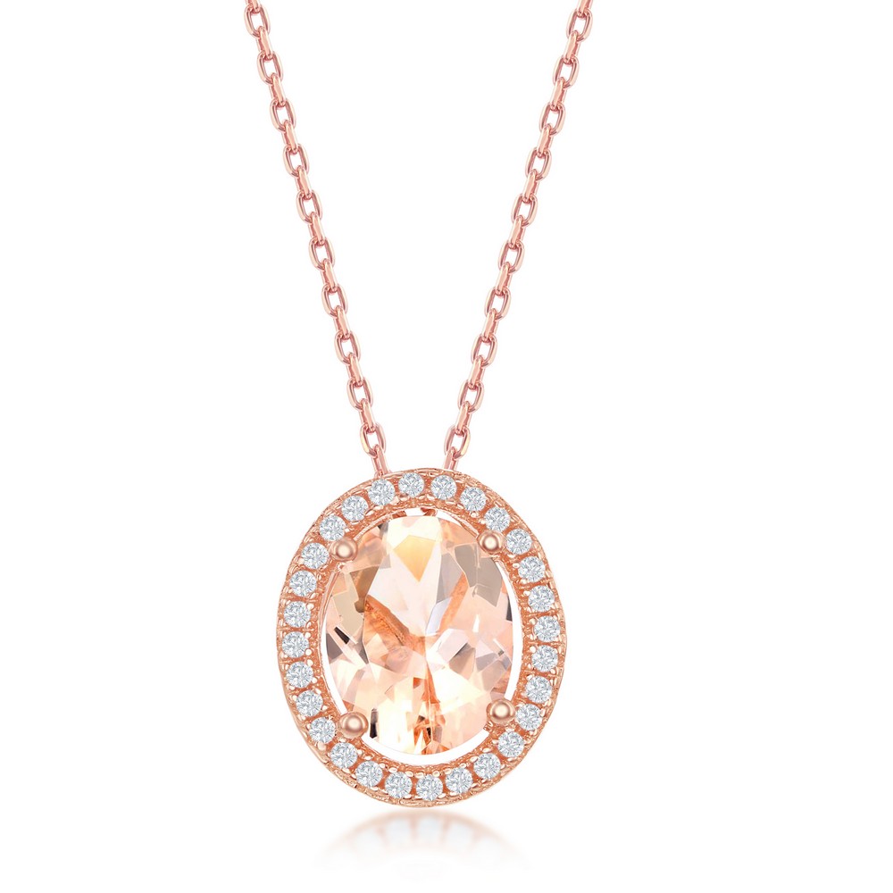 Morganite Cubic Zirconia Oval with White CZ Border Rose Gold Plated ...