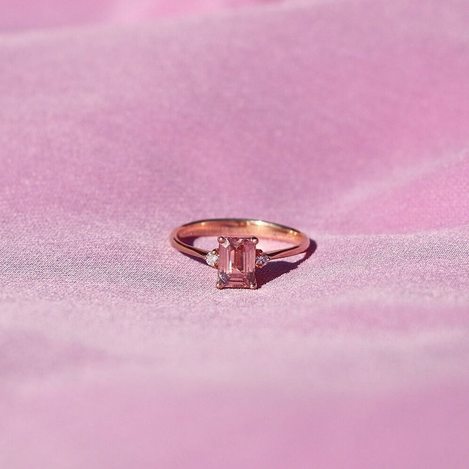 Morganite Emerald Cut Ring Natural Diamonds Engagement Ring,Solid Gold, Timeless Elegance for ...