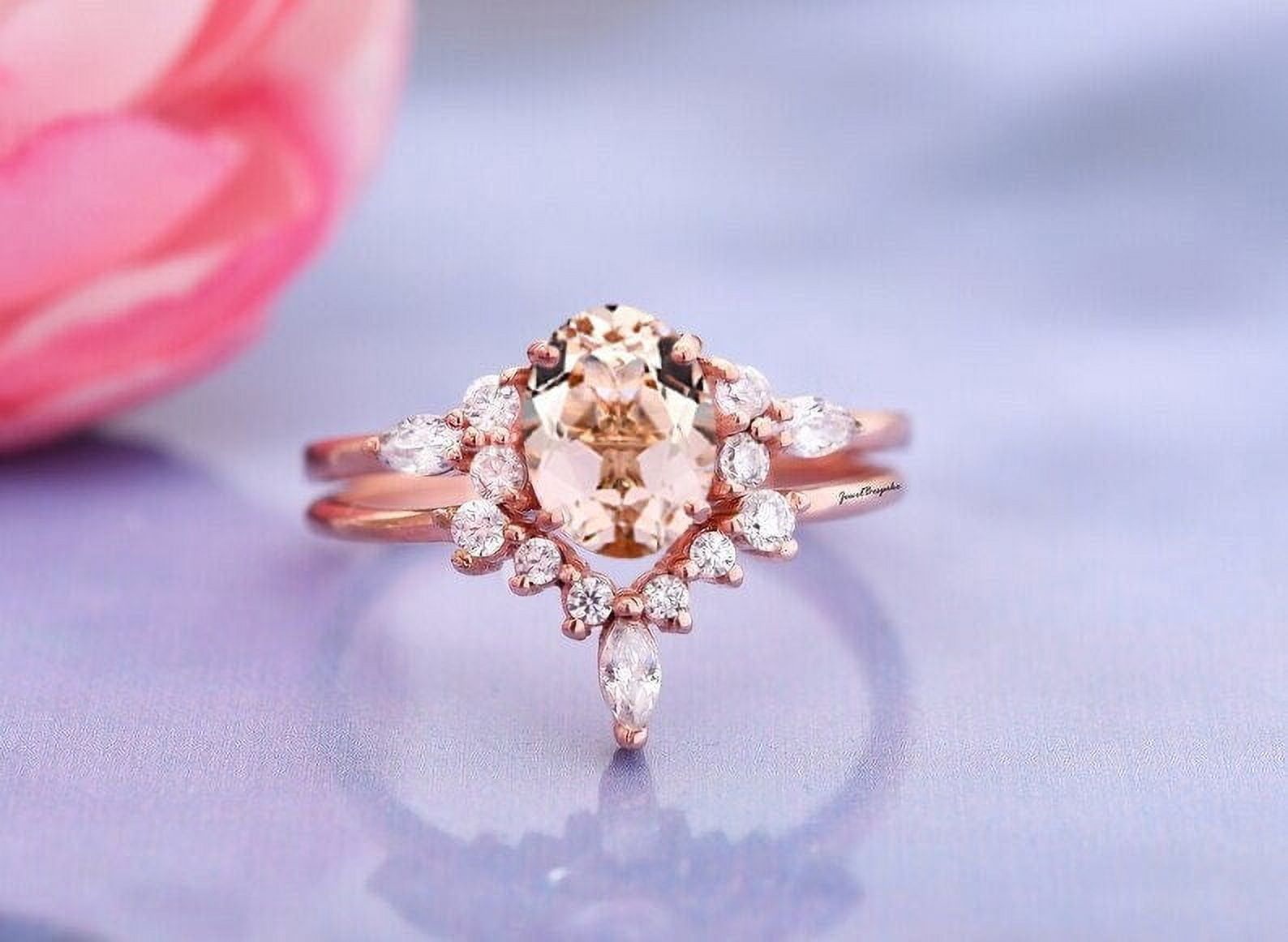 Morganite Ring Set Engagement Ring Set 2 PC Morganite Art Deco Ring ...