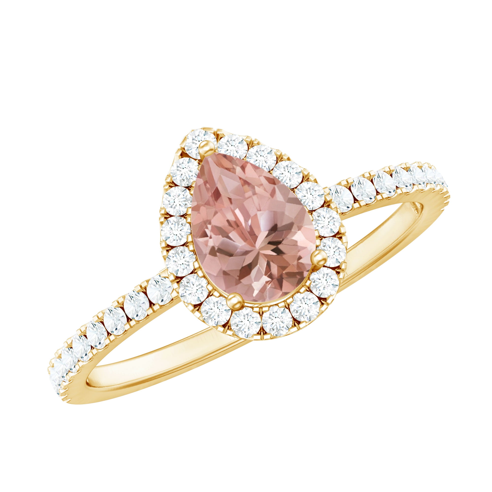 Rosec Jewels Morganite Teardrop Engagement Ring with Diamond Halo (1 CT ...