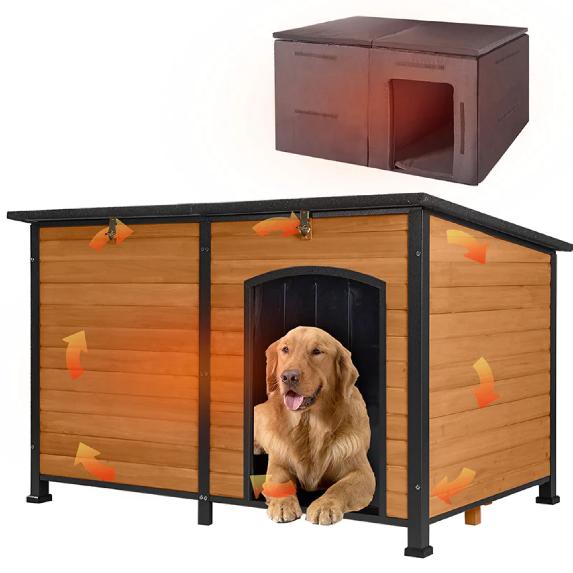 Morgete 59.1" Large Insulated Dog House with Insulated Liner for Winter ...
