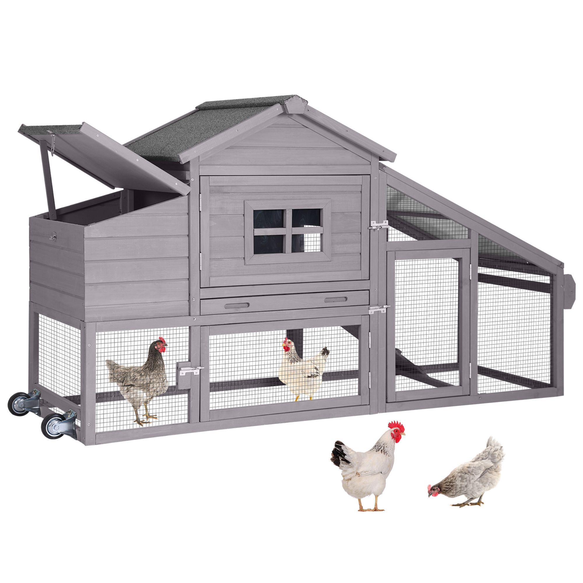 Kinbor 96in Outdoor Wooden Chicken Coop Hen House with Run Removable ...