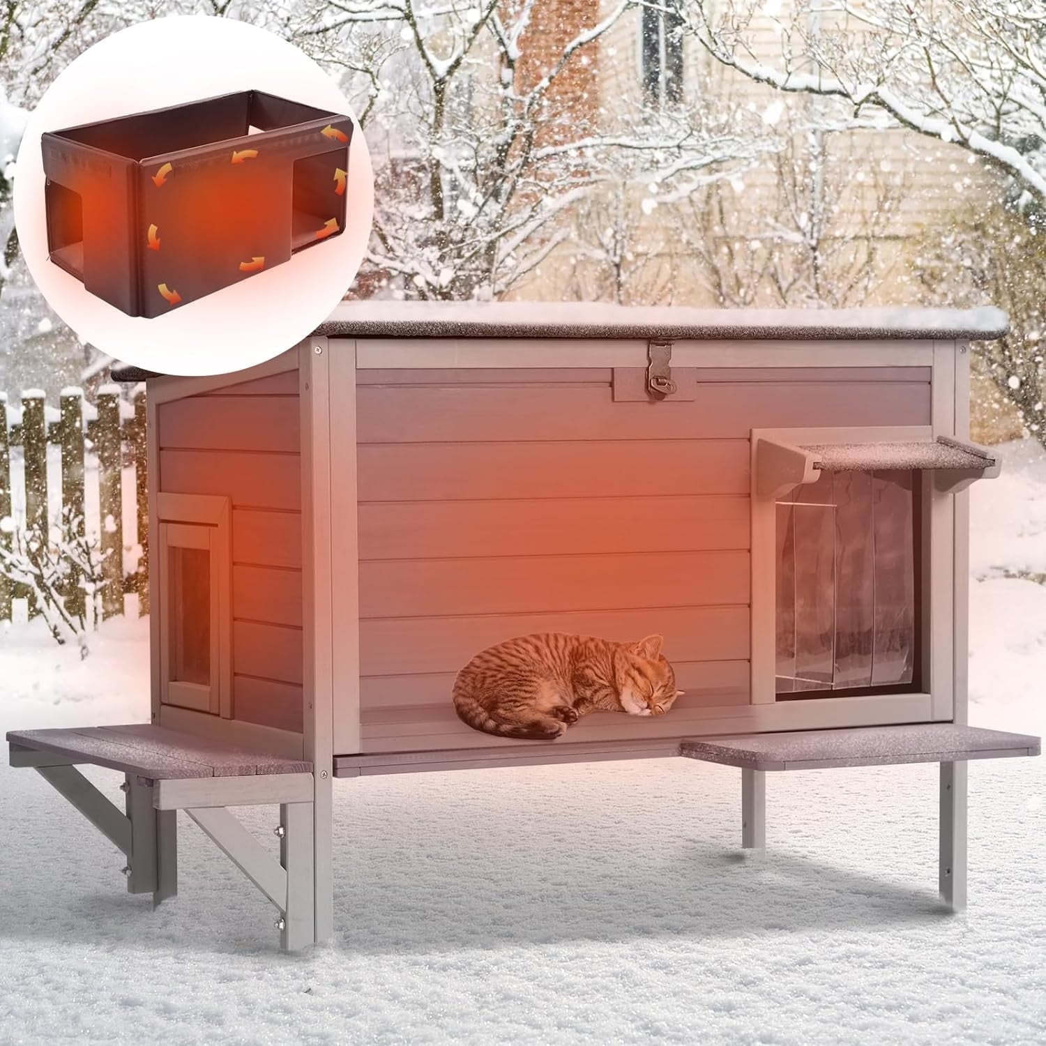 AIVITUVIN Insulated Outdoor Cat House, Weatherproof Shelter for Winter Feral Cats with Removable ...