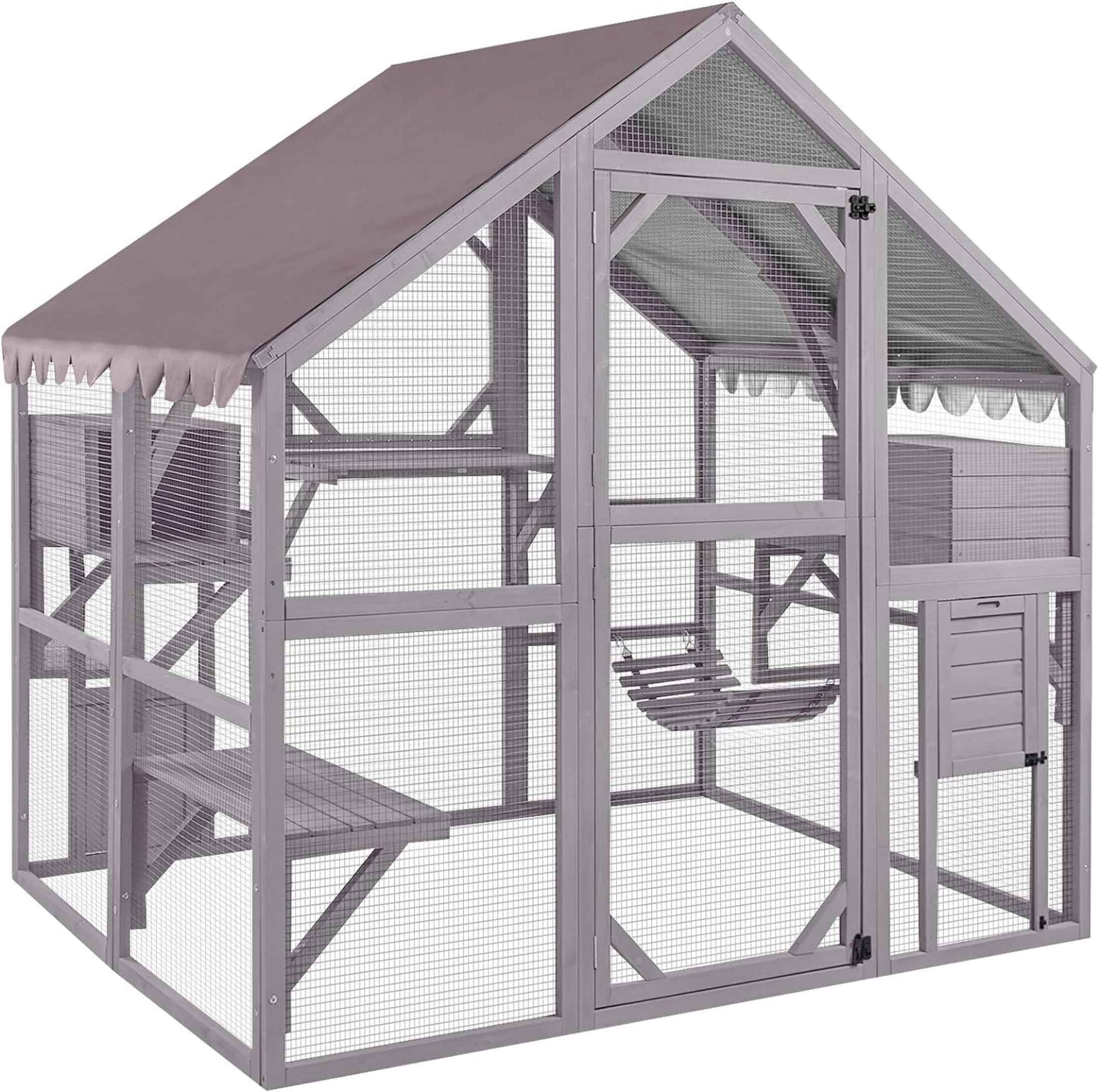 Aivituvin Large Cat Catio Walk In Enclosure Wooden Cage With Bridges