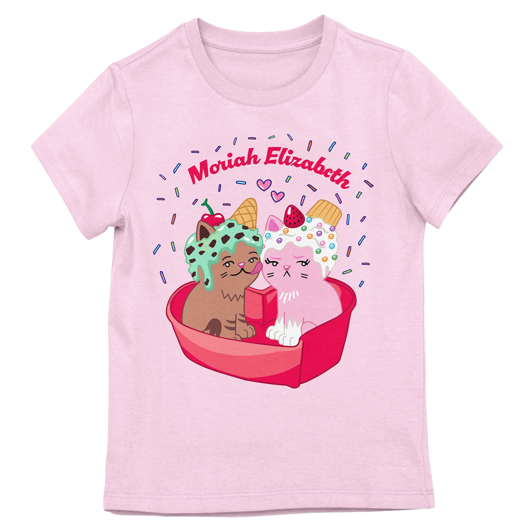 Moriah Elizabeth Two Cats Girl's Pink Crew Neck Short Sleeve Tee-Medium - Walmart.com