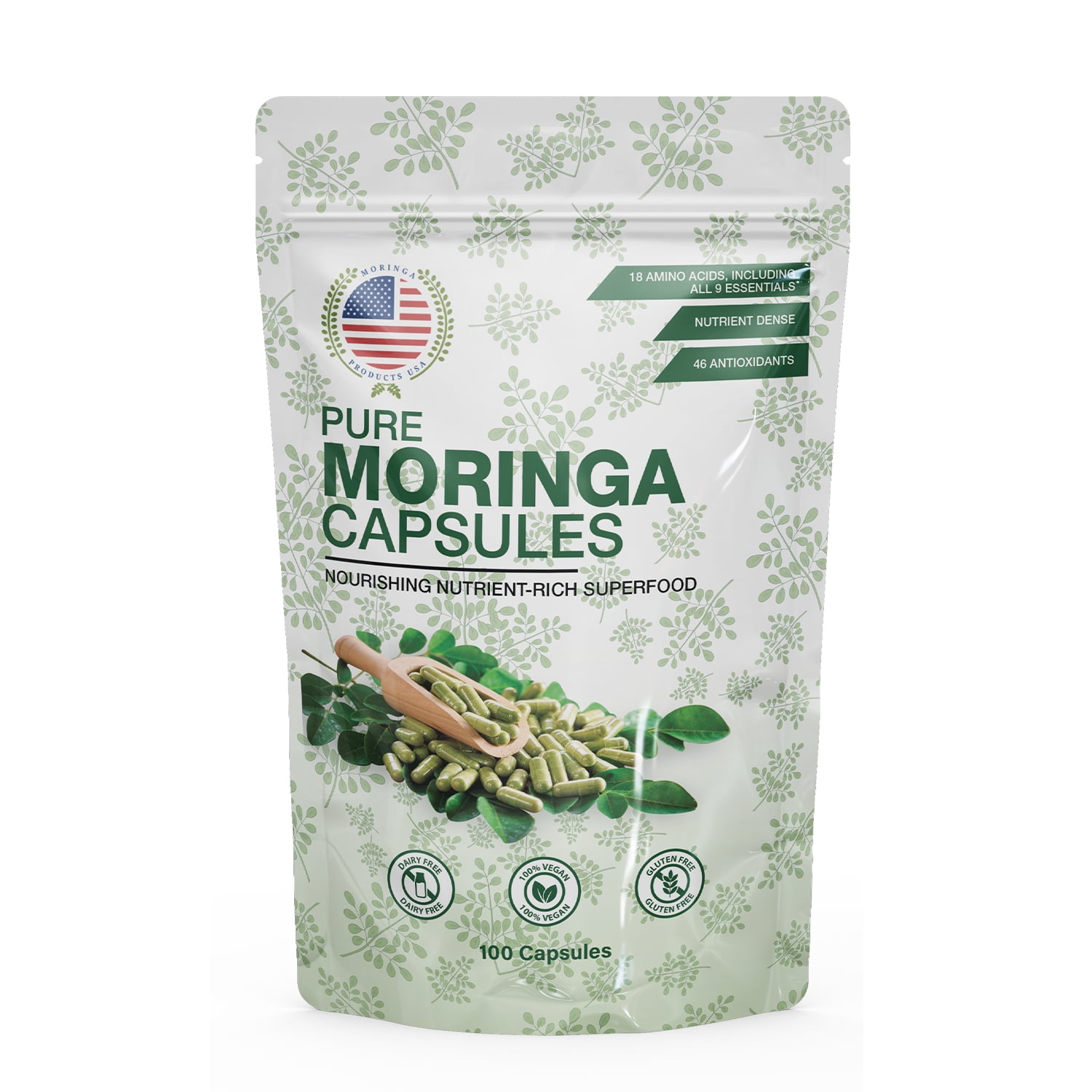 Moringa Capsules 1000 Count - Vegan - Pure Moringa Leaf Powder ...