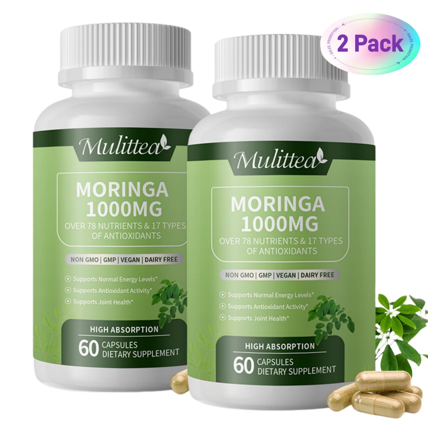 Moringa Capsules 1000mg, Rich Moringa Powder with Turmeric, Green Tea ...
