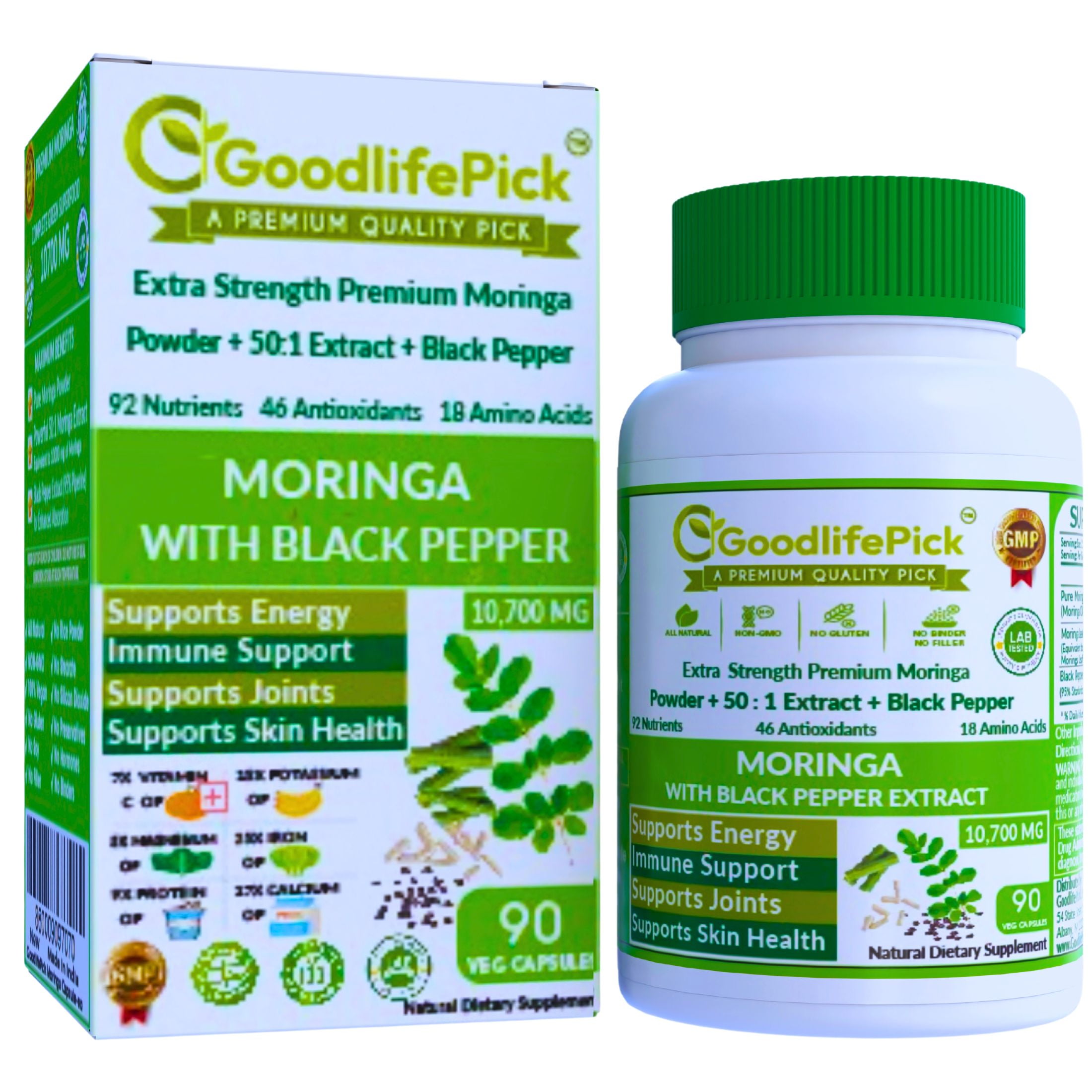 Moringa Capsules 10700mg & Black Pepper Moringa Oleifera Powder ...