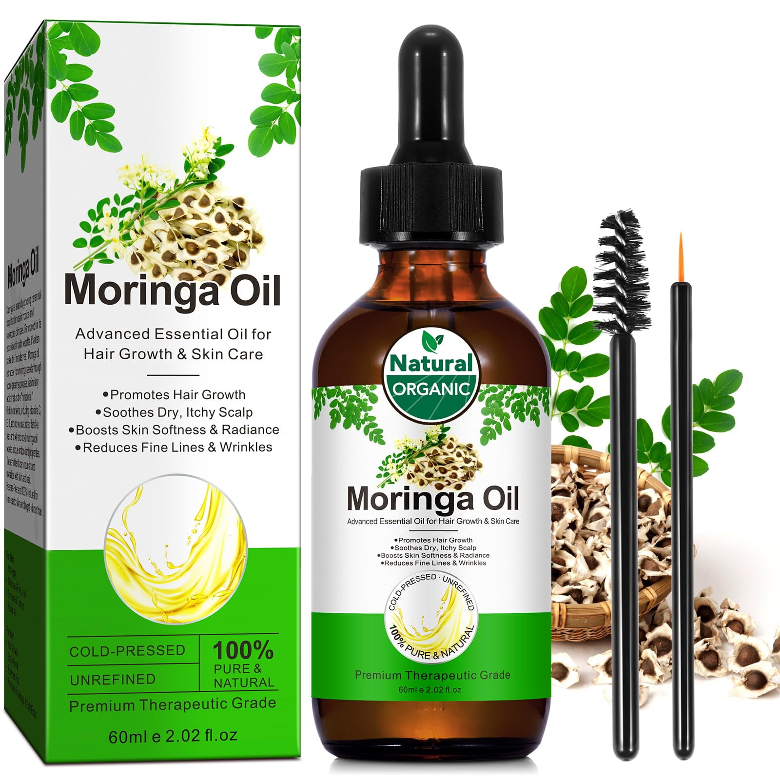 Moringa Oil 2.02 fl.oz, TGF4 100% Natural Organic Unrefined Moringa ...