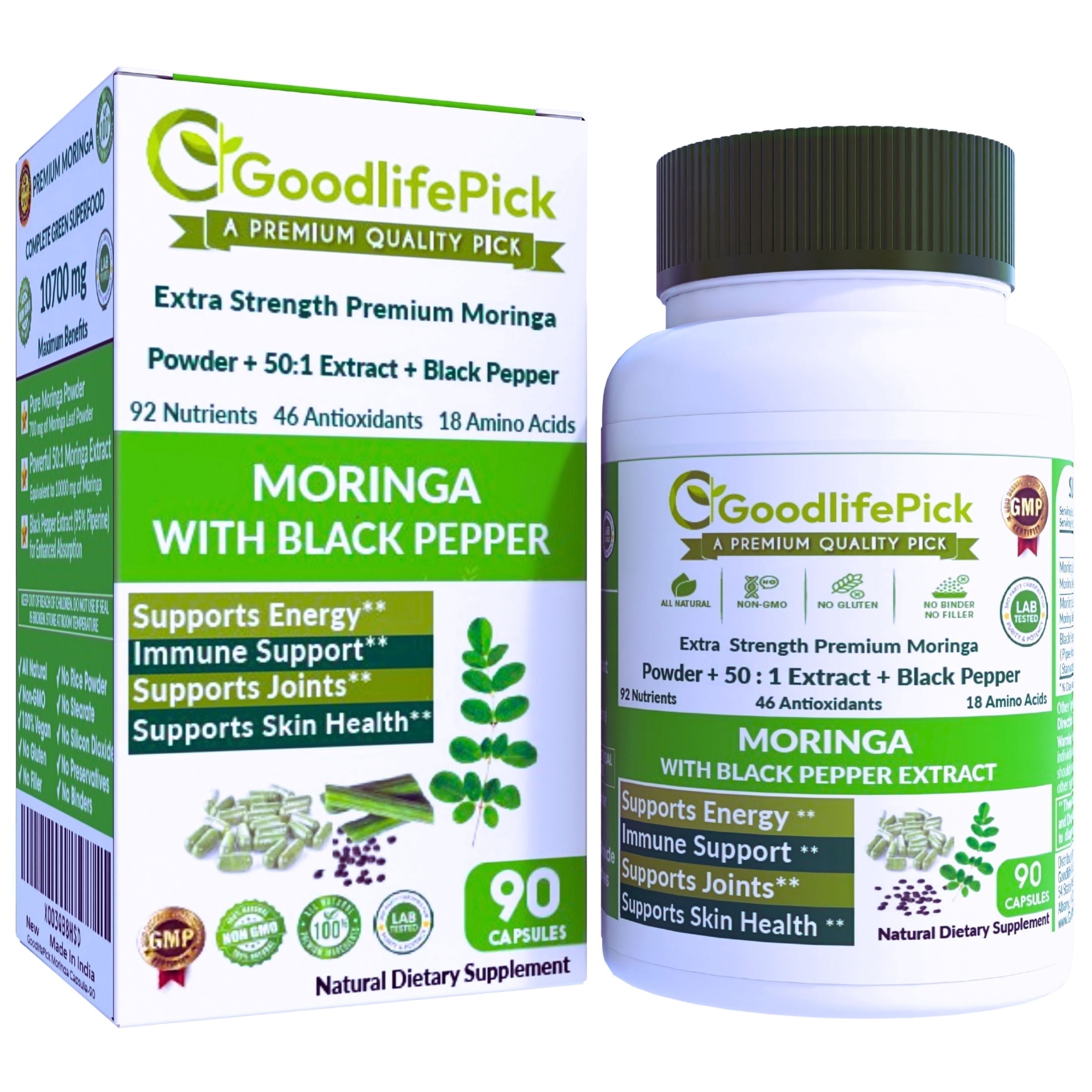 Moringa Capsules 10700mg w/ Black Pepper - Max Strength, Pure & Potent ...