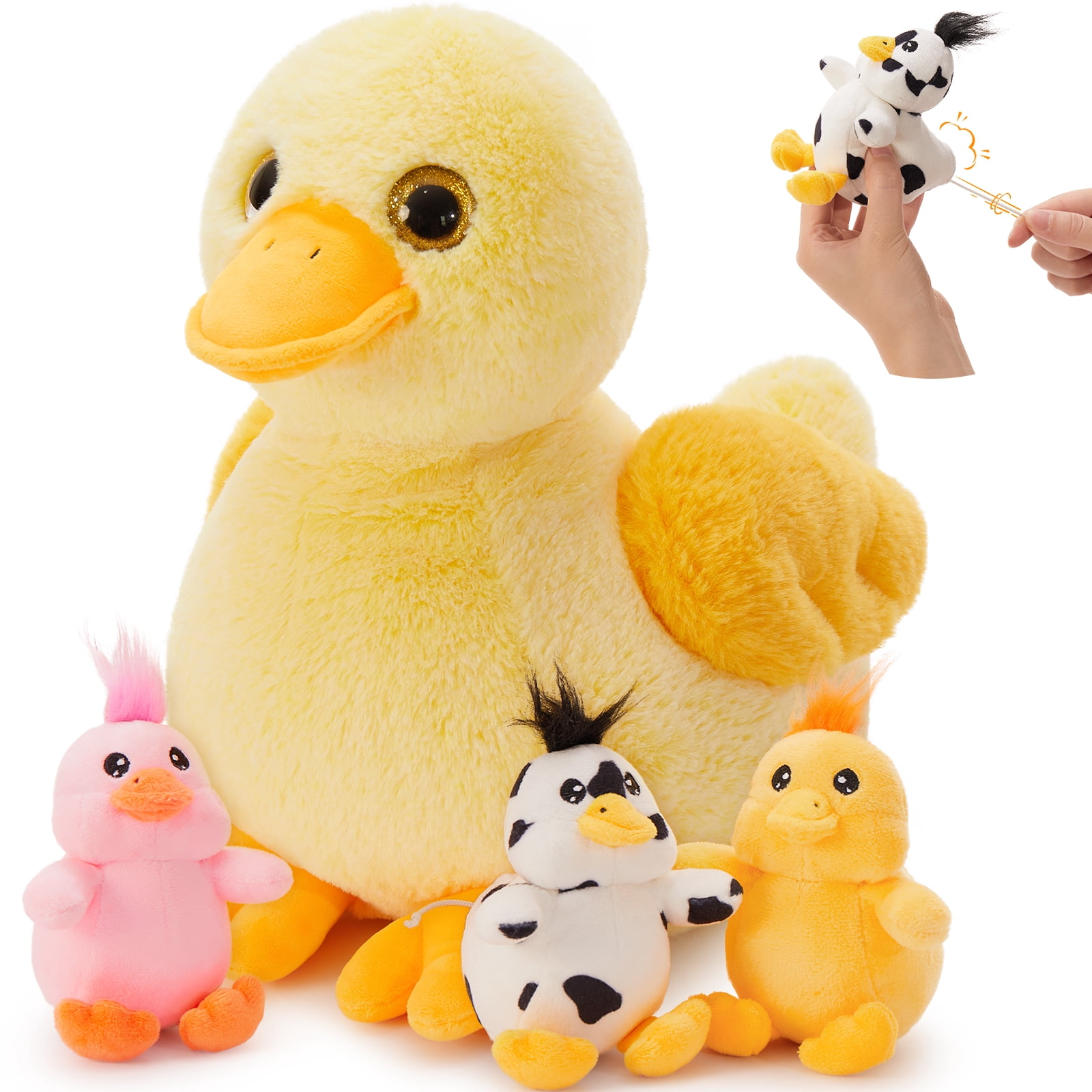 MorisMos 4Pcs Yellow Duck Stuffed Animal 11" Mommy Duck with 3 Baby ...