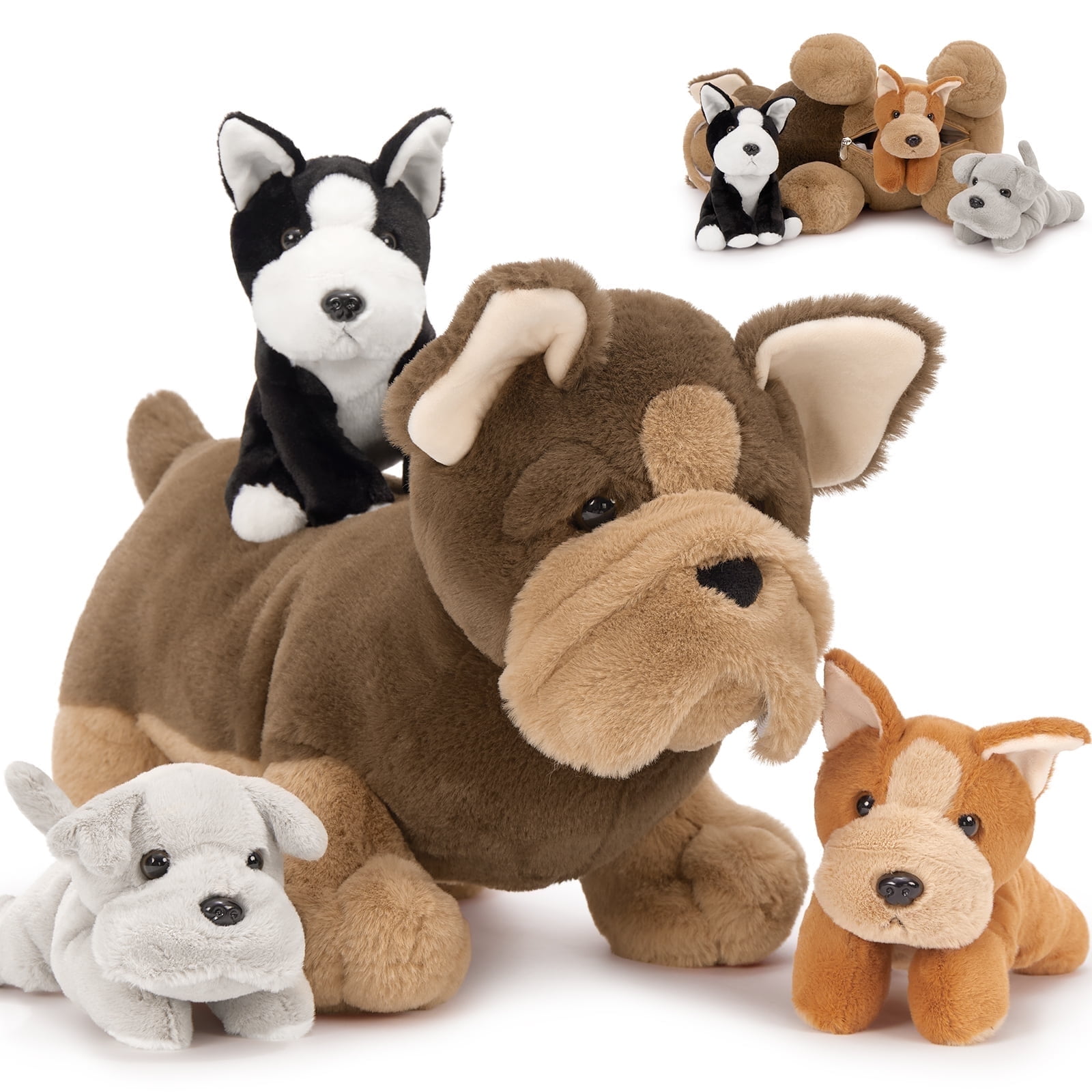 MorisMos 18" Bulldog Stuffed Animal Mommy Dog with 3 Baby Plush Toys ...