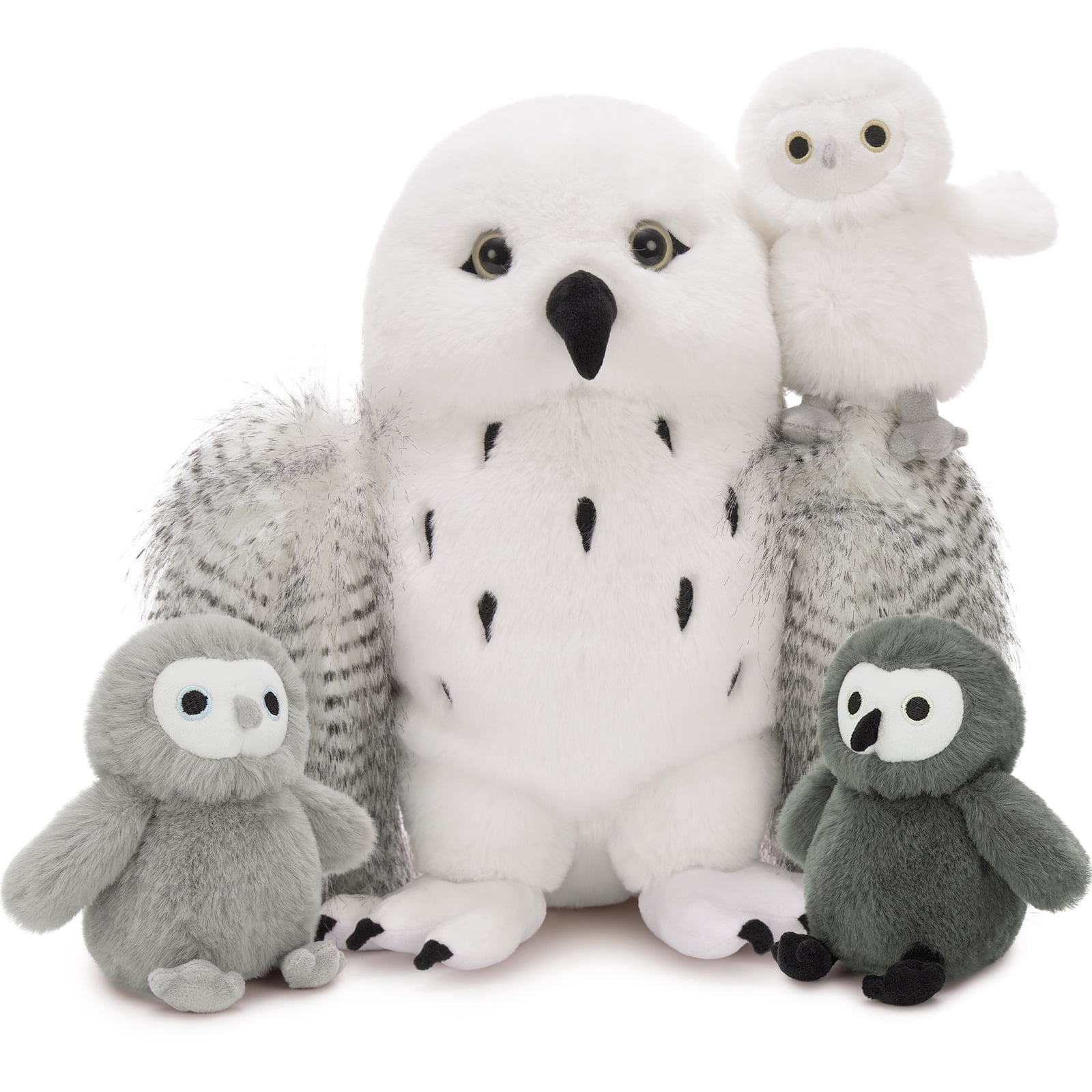 MorisMos 18" White Snowy Owl Stuffed Animal with 3 Baby Owls Plush Toys ...