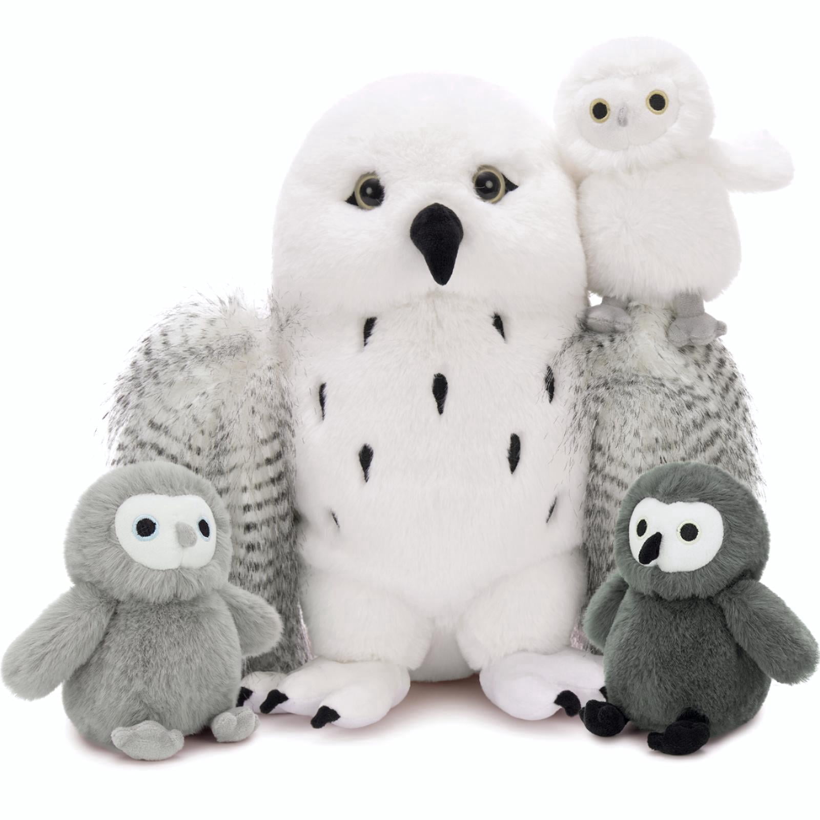 Morismos, Snowy Owl Stuffed Animal, 18" White with 3 Baby Owls ...