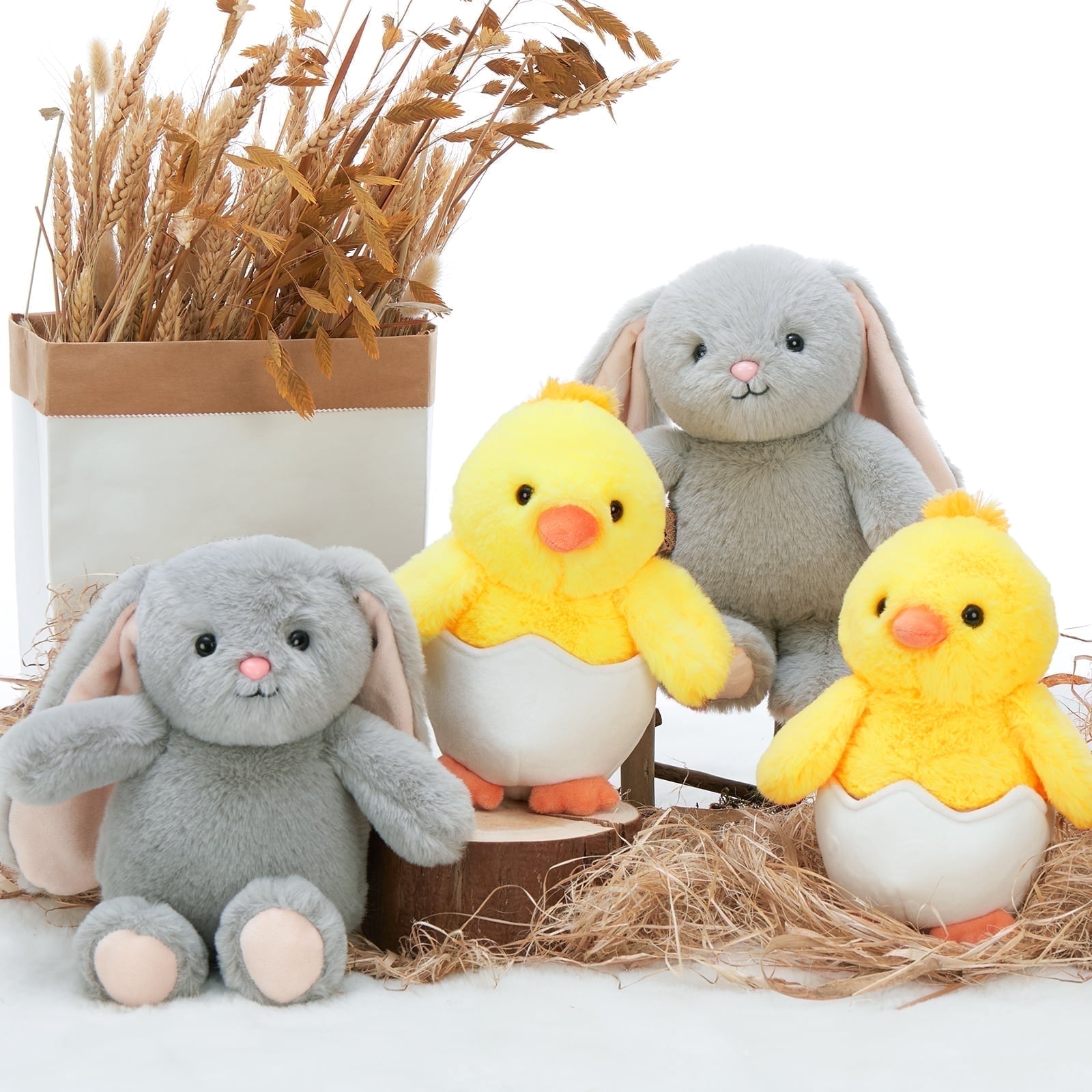 MorisMos 4Pcs Small Stuffed Animals Bulk with Bunnies & Chicks Plush ...