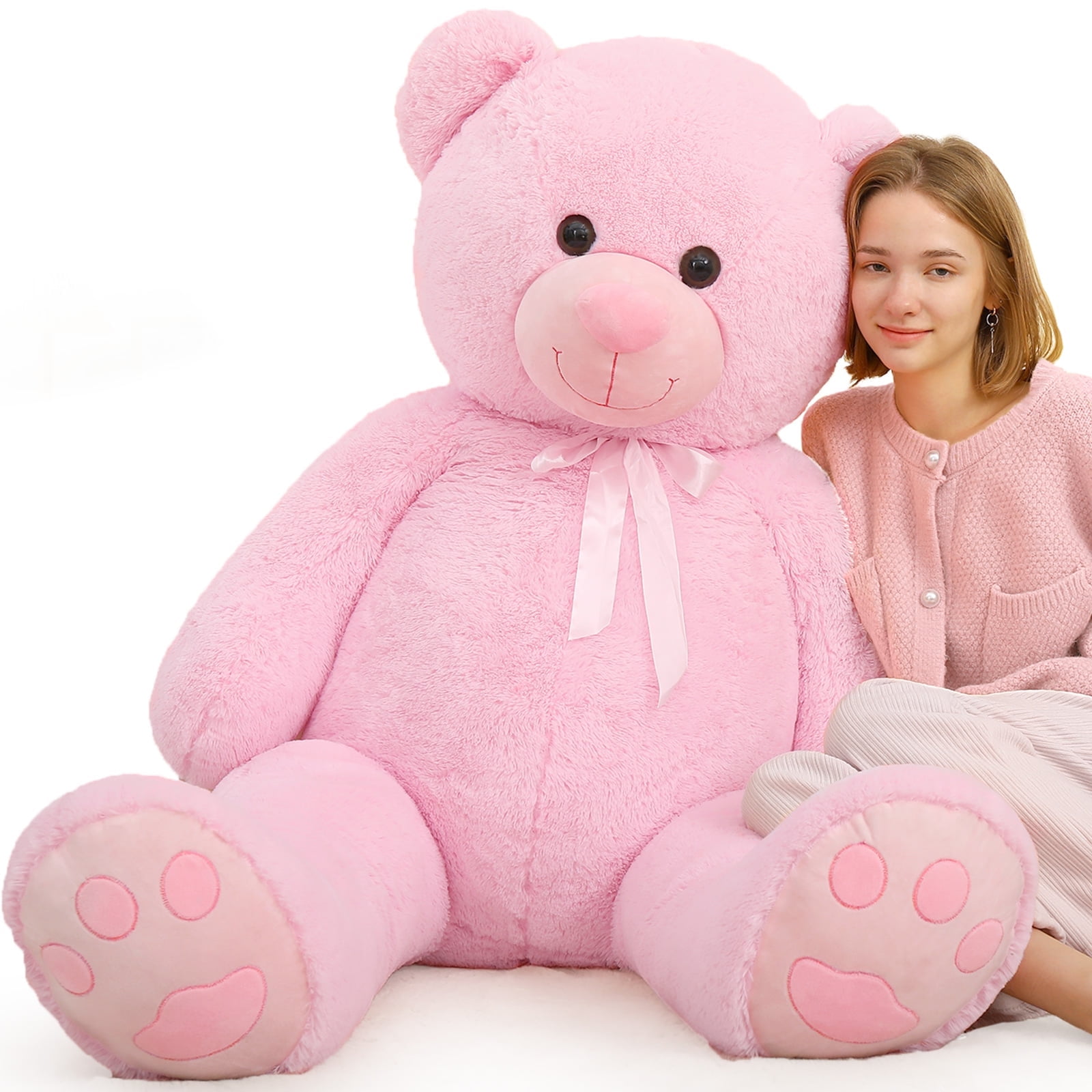 MorisMos 5ft Giant Teddy Bear Stuffed Animals Life Size Large Plush Pink Teddy Bear with ...