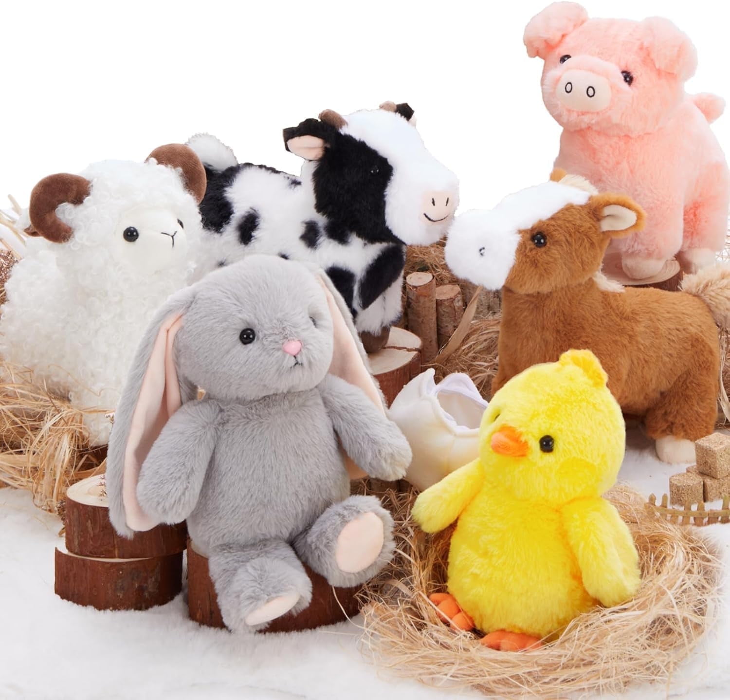 MorisMos 6Pcs Farm Animal Stuffed Animals Bulk with Cow/Horse/Sheep/Pig ...