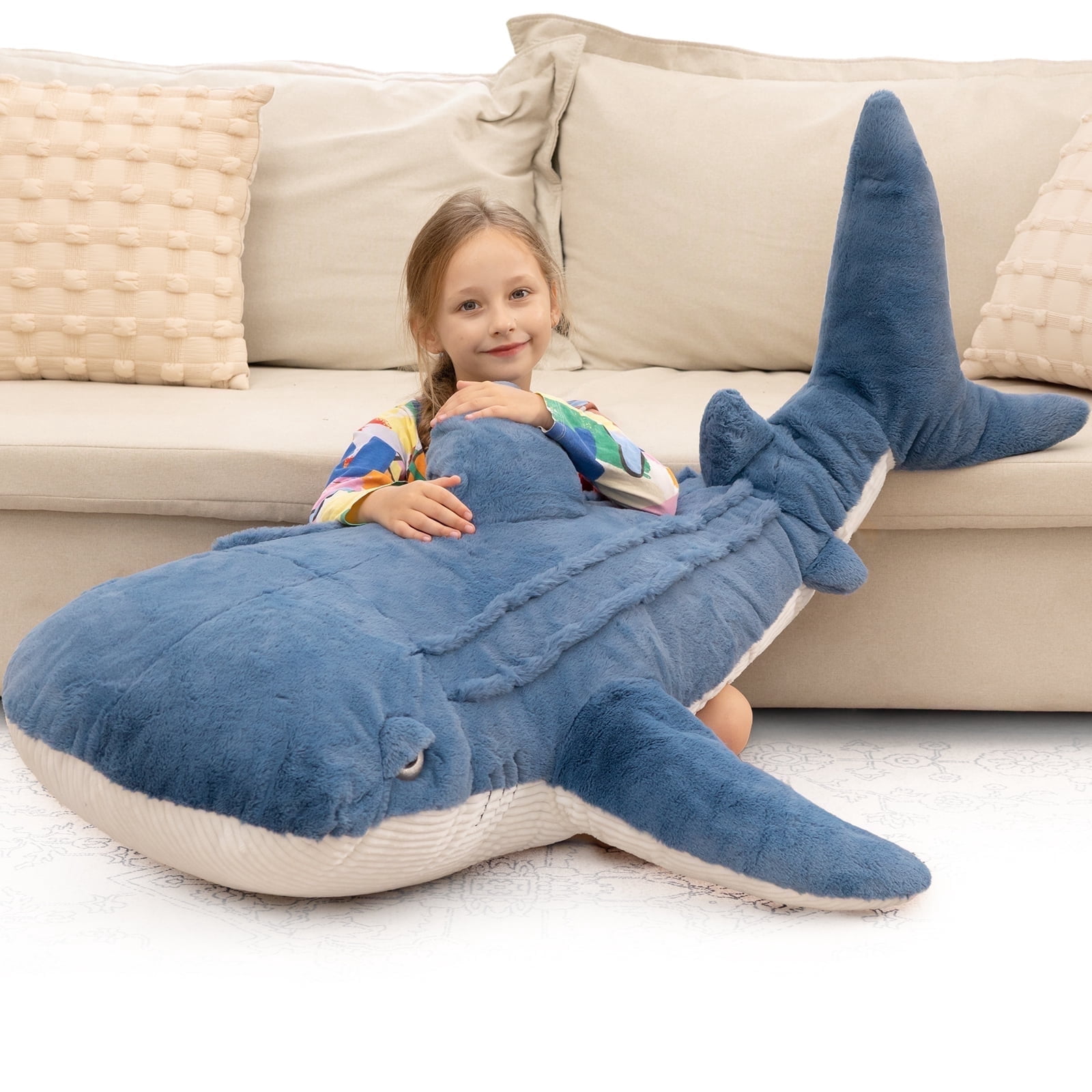 MorisMos 51" Giant Whale Shark Stuffed Animal, 4.3ft Large Blue Stuffed ...