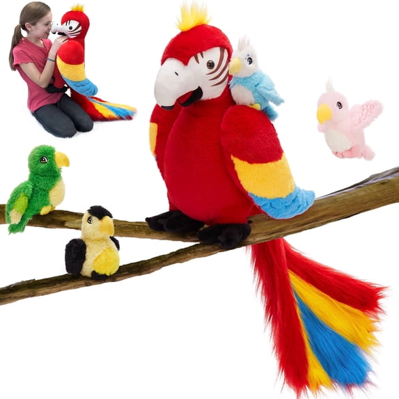 MorisMos Macaw Parrot Stuffed Animals with Babies, 18'' Mommy Stuffed ...