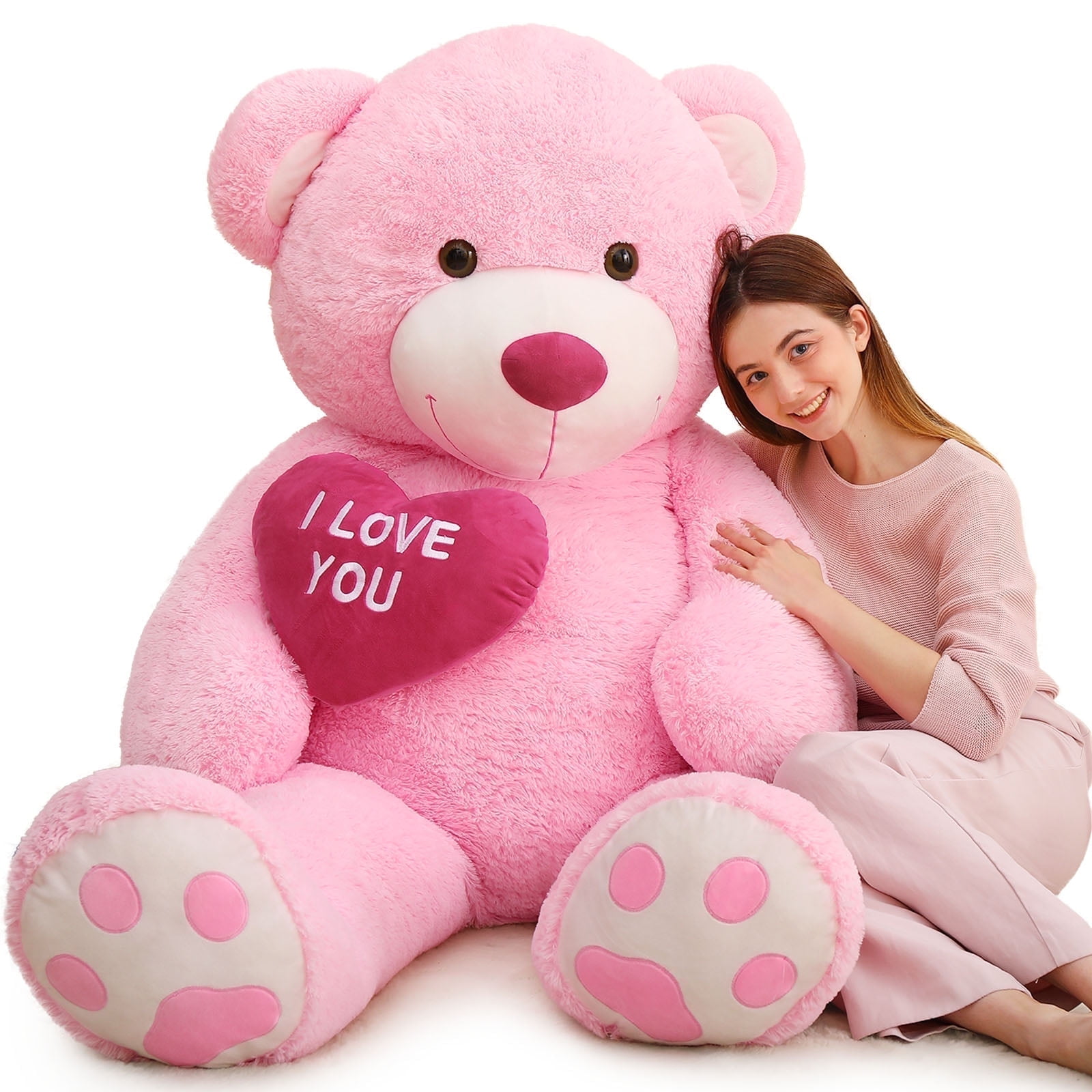 MorisMos Pink Giant Teddy Bear 6ft Stuffed Animal "I Love You" Red Heart Jumbo Human Size Teddy ...