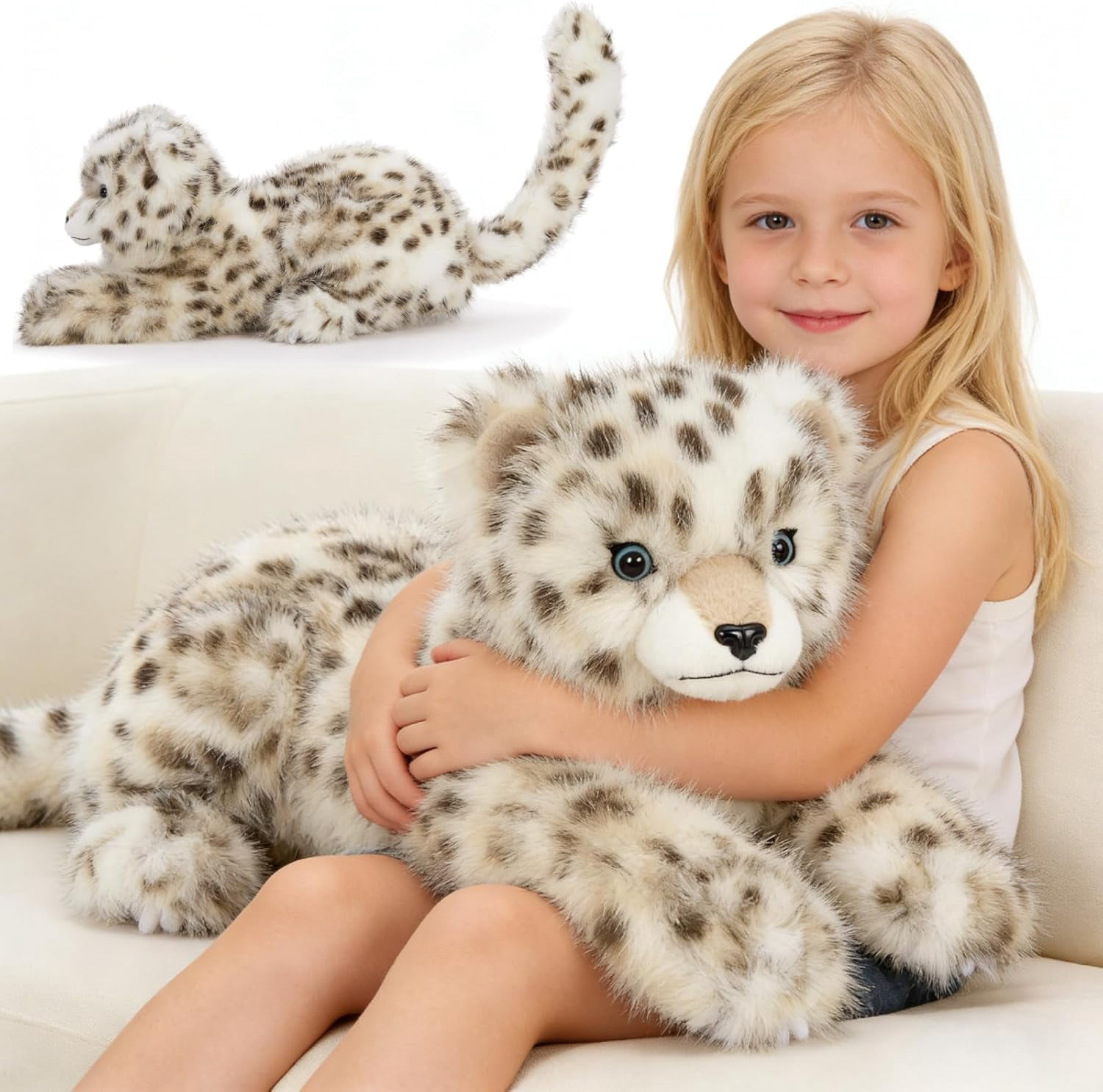 MorisMos 35" Realistic Snow Leopard Stuffed Animal, Soft Lifelike Snow ...