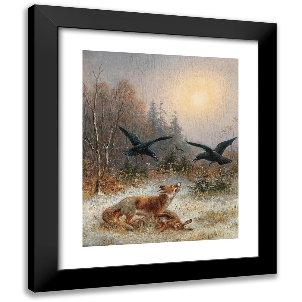 Moritz Müller 12x14 Black Modern Framed Museum Art Print Titled - A Fox Defends His Prey ...