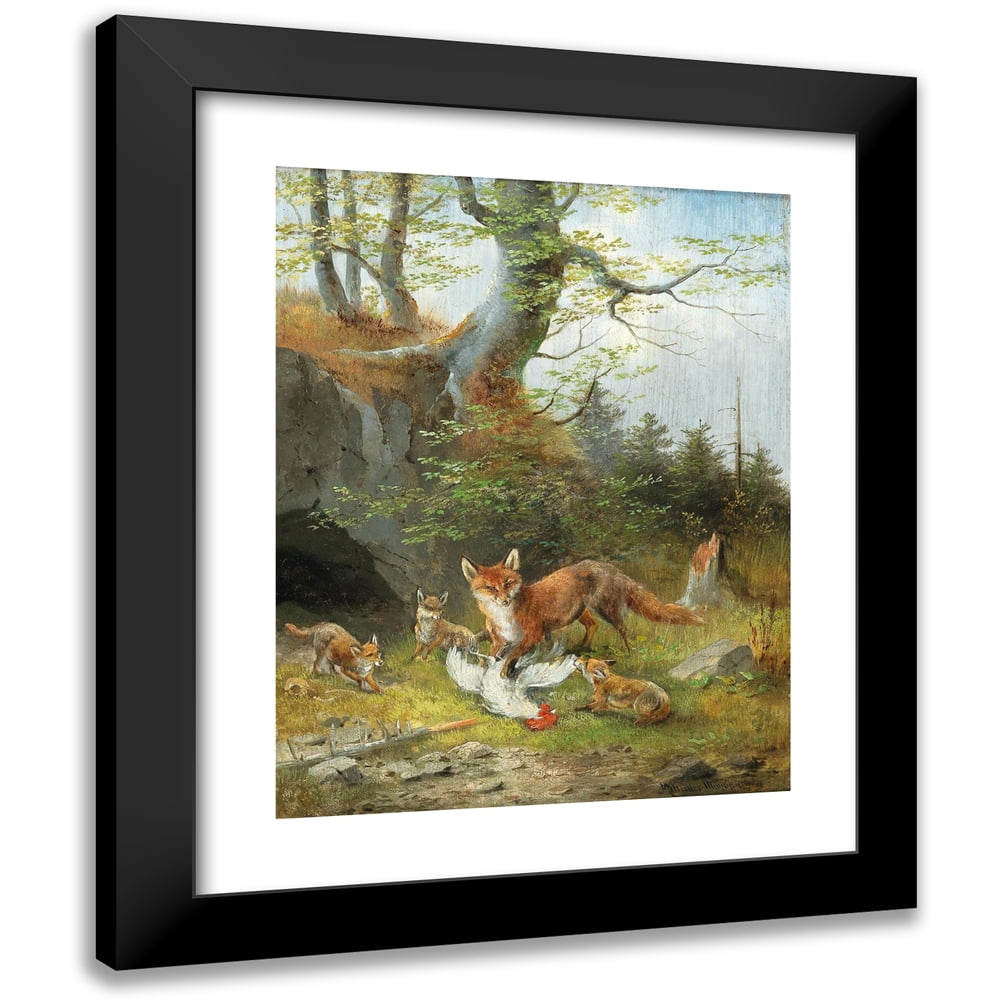 Moritz Müller 15x18 Black Modern Framed Museum Art Print Titled - Young Fox Family with Prey ...