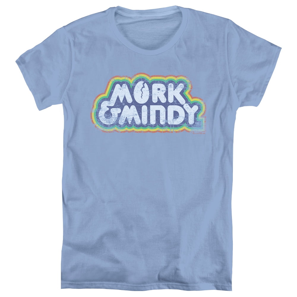 Mork & Mindy Distressed Mork Logo Women's T-Shirt Carolina Blue ...