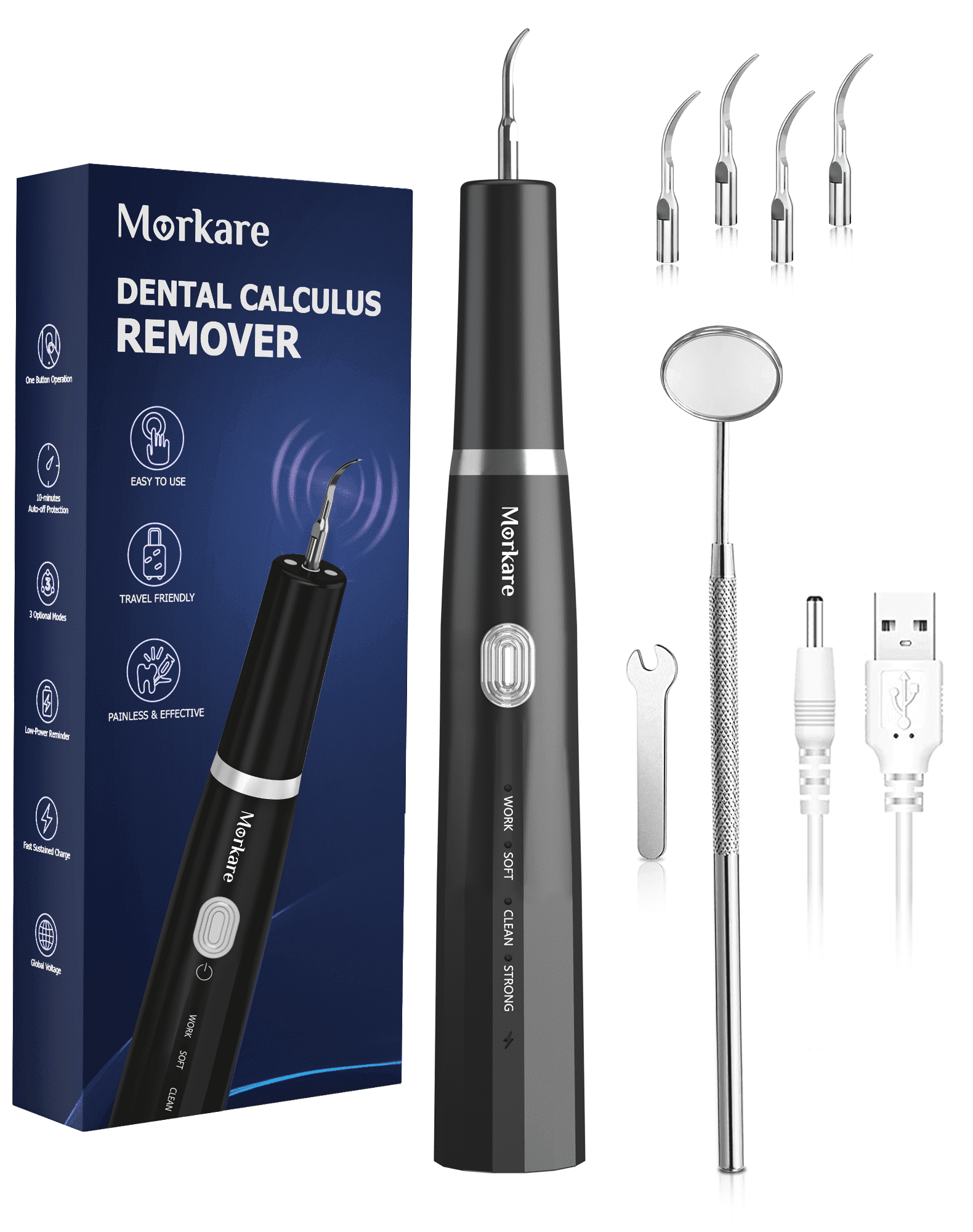 Morkare Plaque and Tartar Remover, Dental Cleaning Kit, 3 Modes, 4 ...