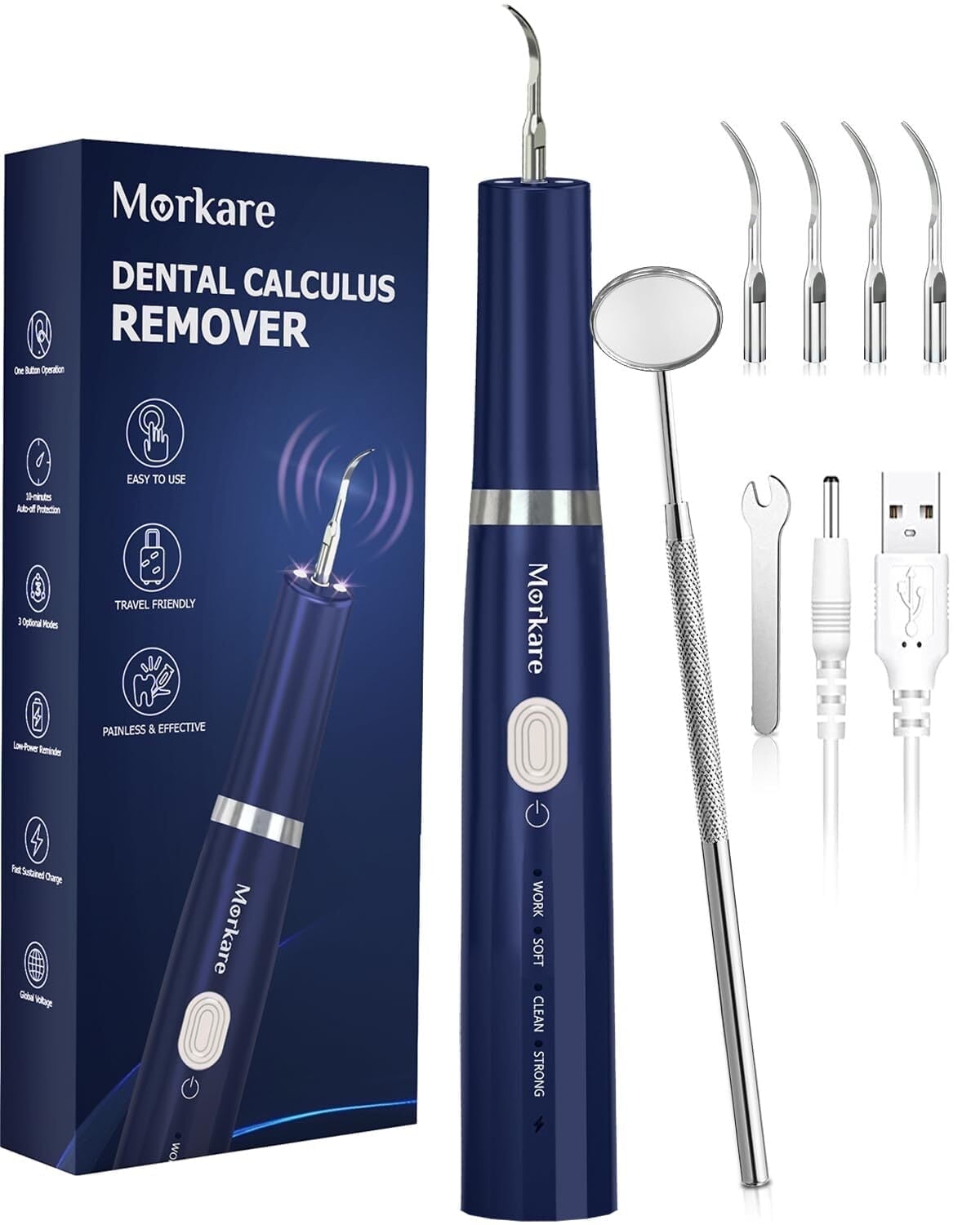 Morkare Plaque Remover for Teeth, Tartar Remover with 3 Modes & 4 Heads ...
