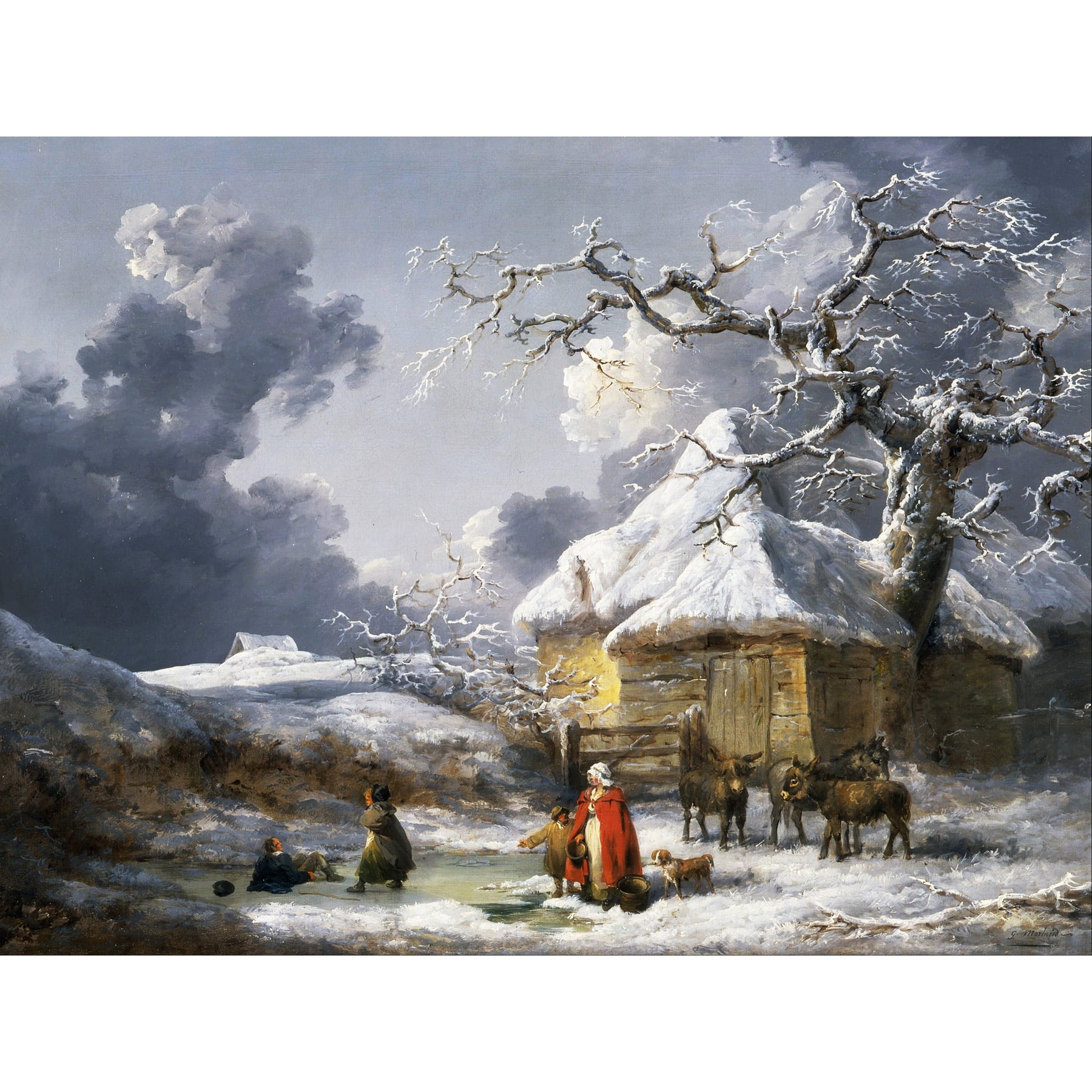 Morland Winter Landscape With Figures Snow Painting Extra Large Art ...