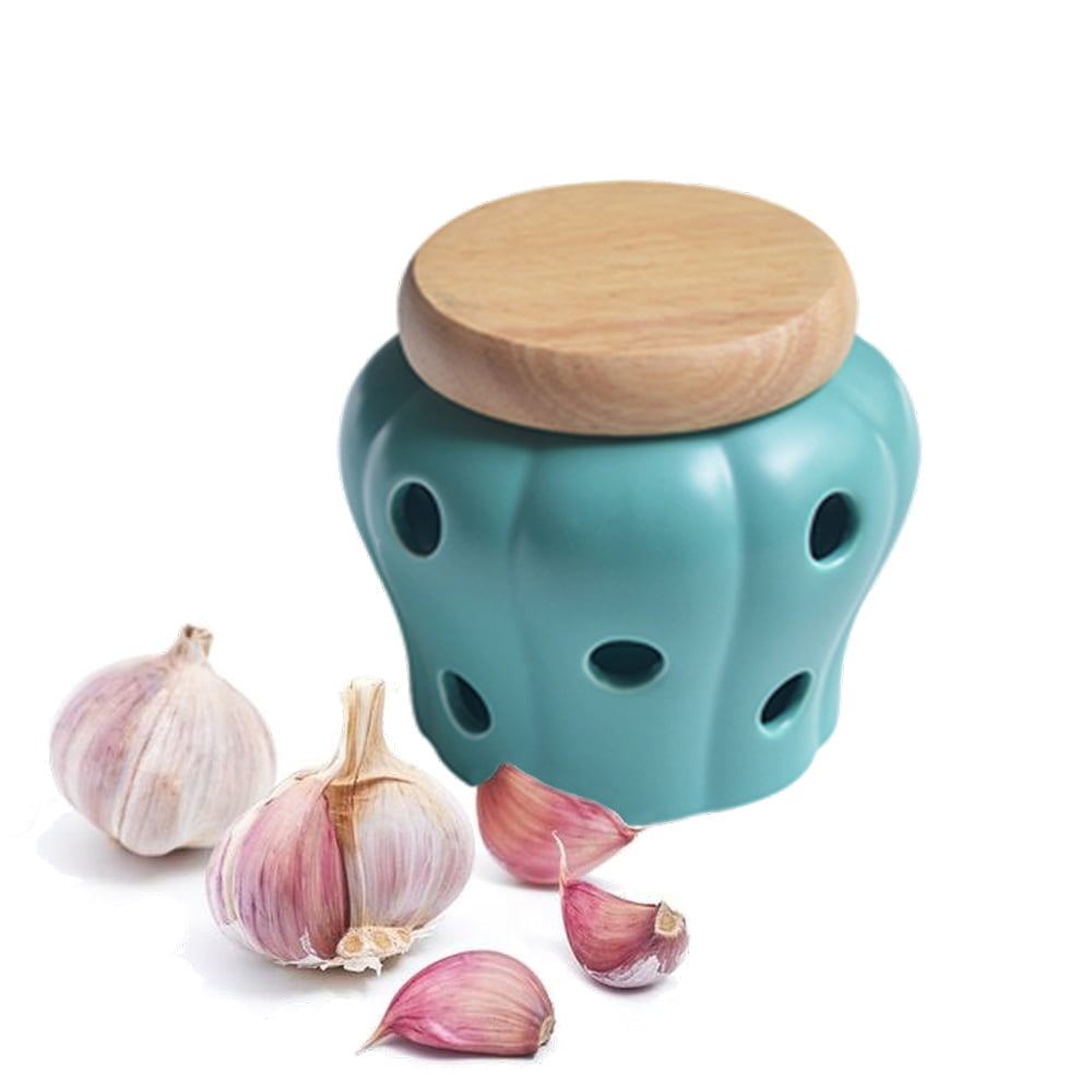 Mornenjoy Garlic Keeper,Ceramic Macaron Tone Garlic Jar Hollow Pumpkin ...