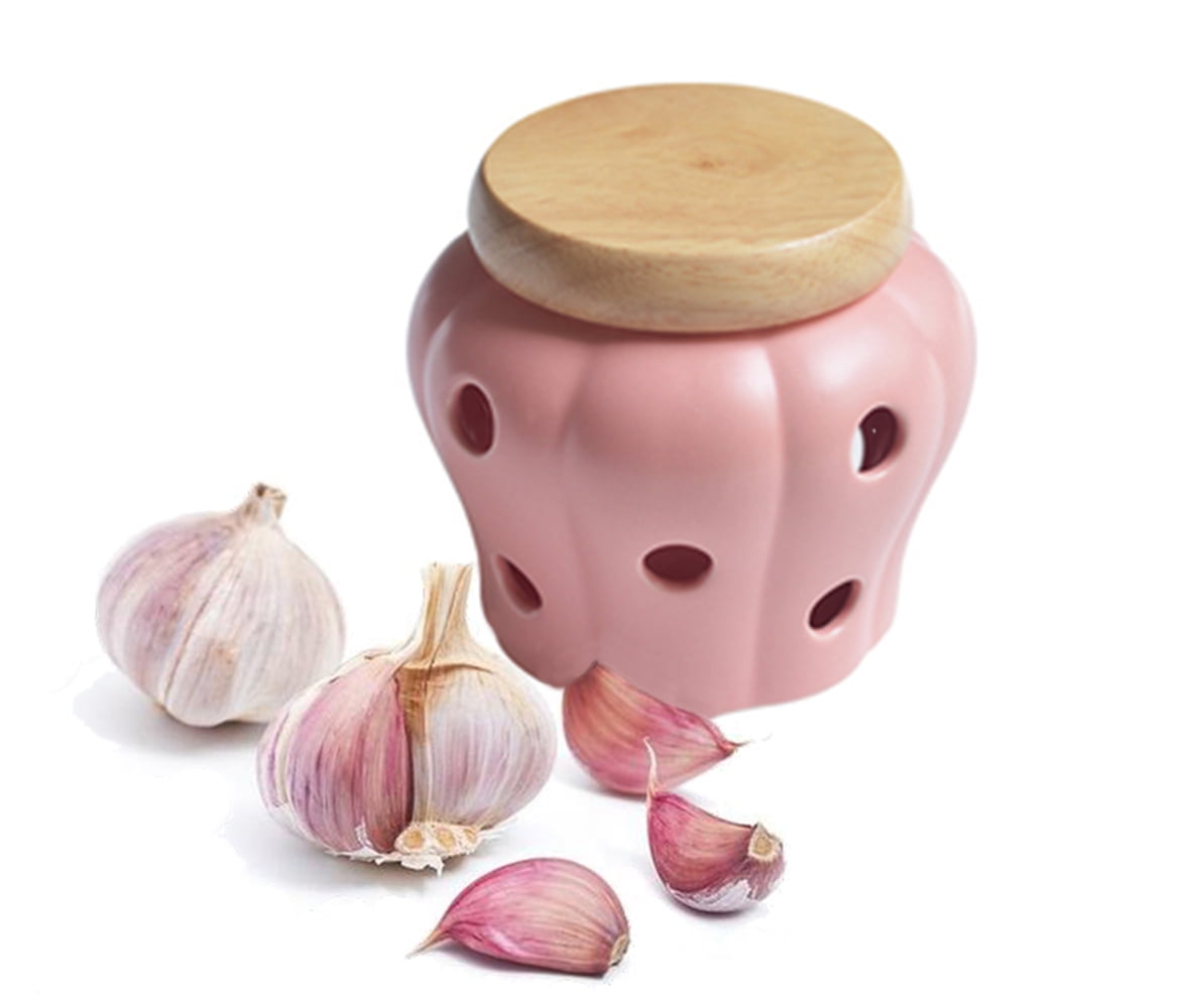 Mornenjoy Garlic Keeper,Ceramic Macaron Tone Garlic Jar Hollow Pumpkin ...