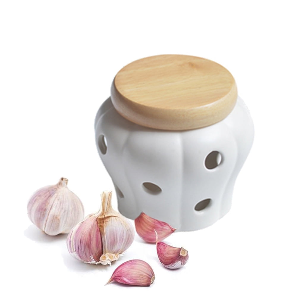 Mornenjoy Garlic Keeper,Ceramic Macaron Tone Garlic Jar Hollow Pumpkin ...