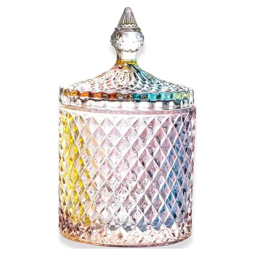 Mornenjoy Crystal Faceted Glass Candy Dish with Lid, Decorative Small ...