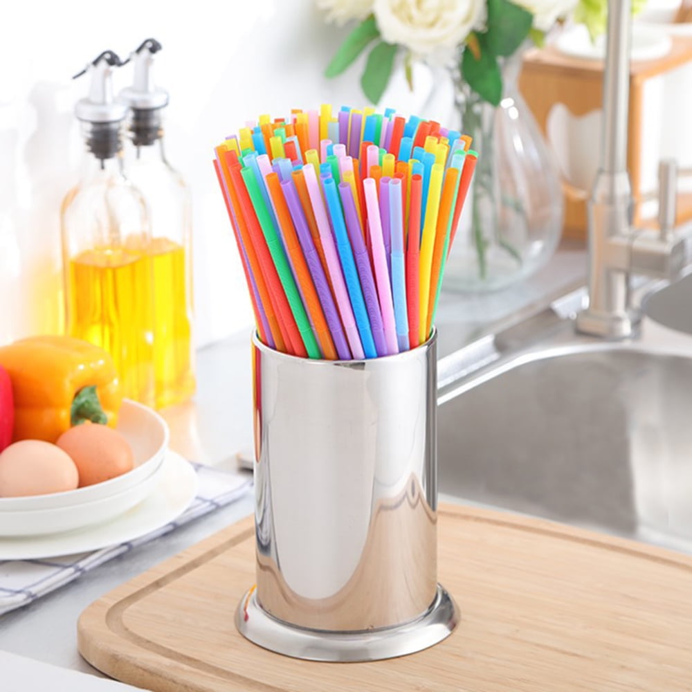 Mornenjoy Stainless Steel Straw Dispenser, Countertop Straw Holder ...