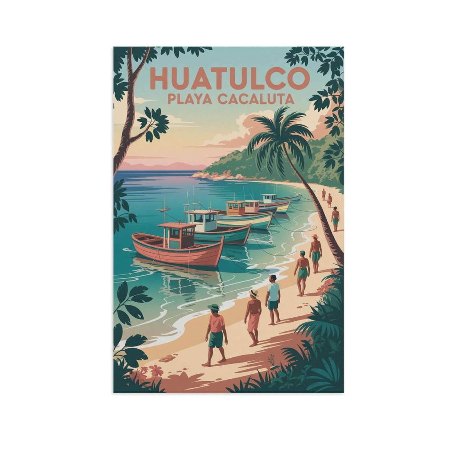 Morning Beach Wall Art Playa Cacaluta Huatulco Mexico Retro Travel ...