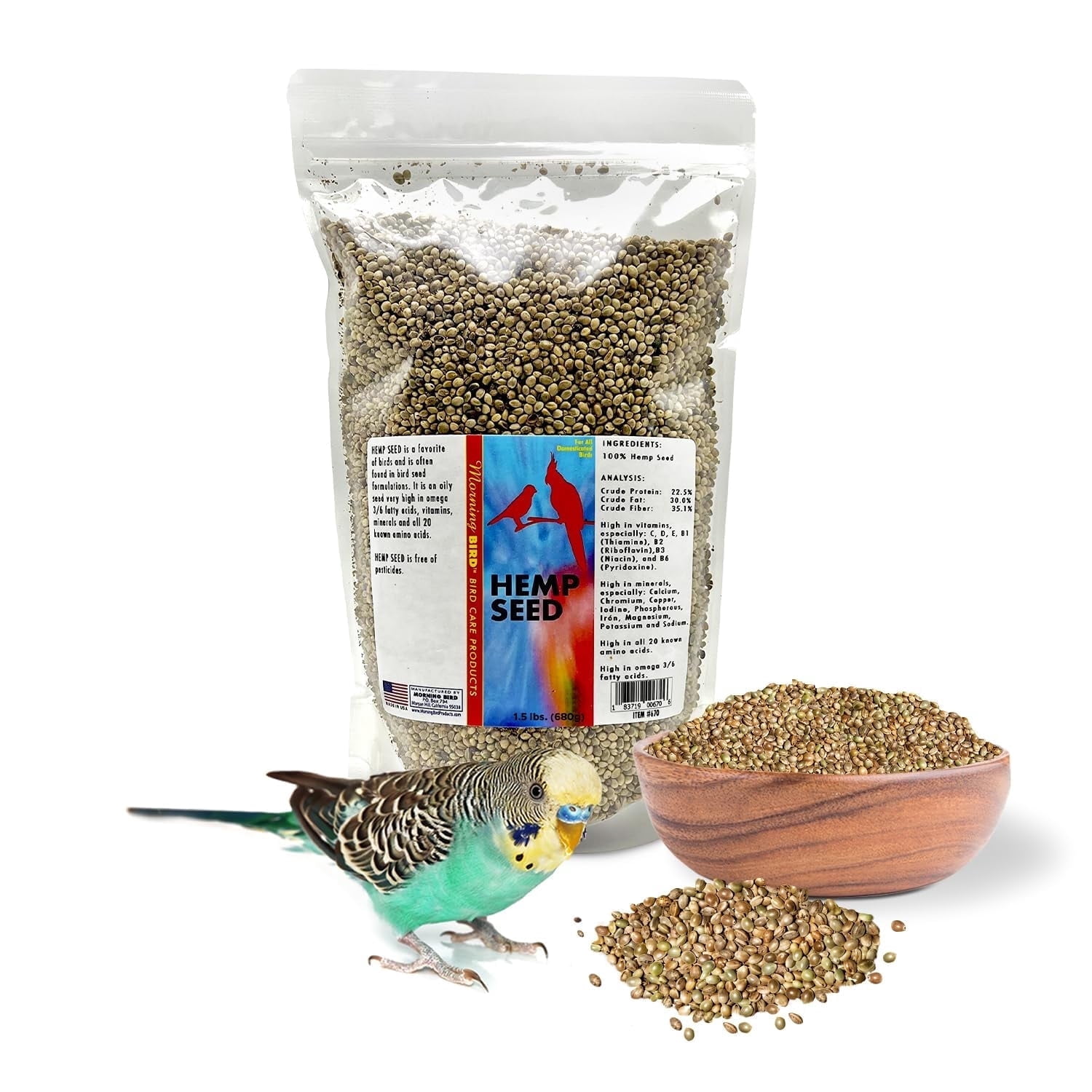 Morning Bird Hemp seeds 1.5 lbs – Nutrition Hemp for All Bird Types ...