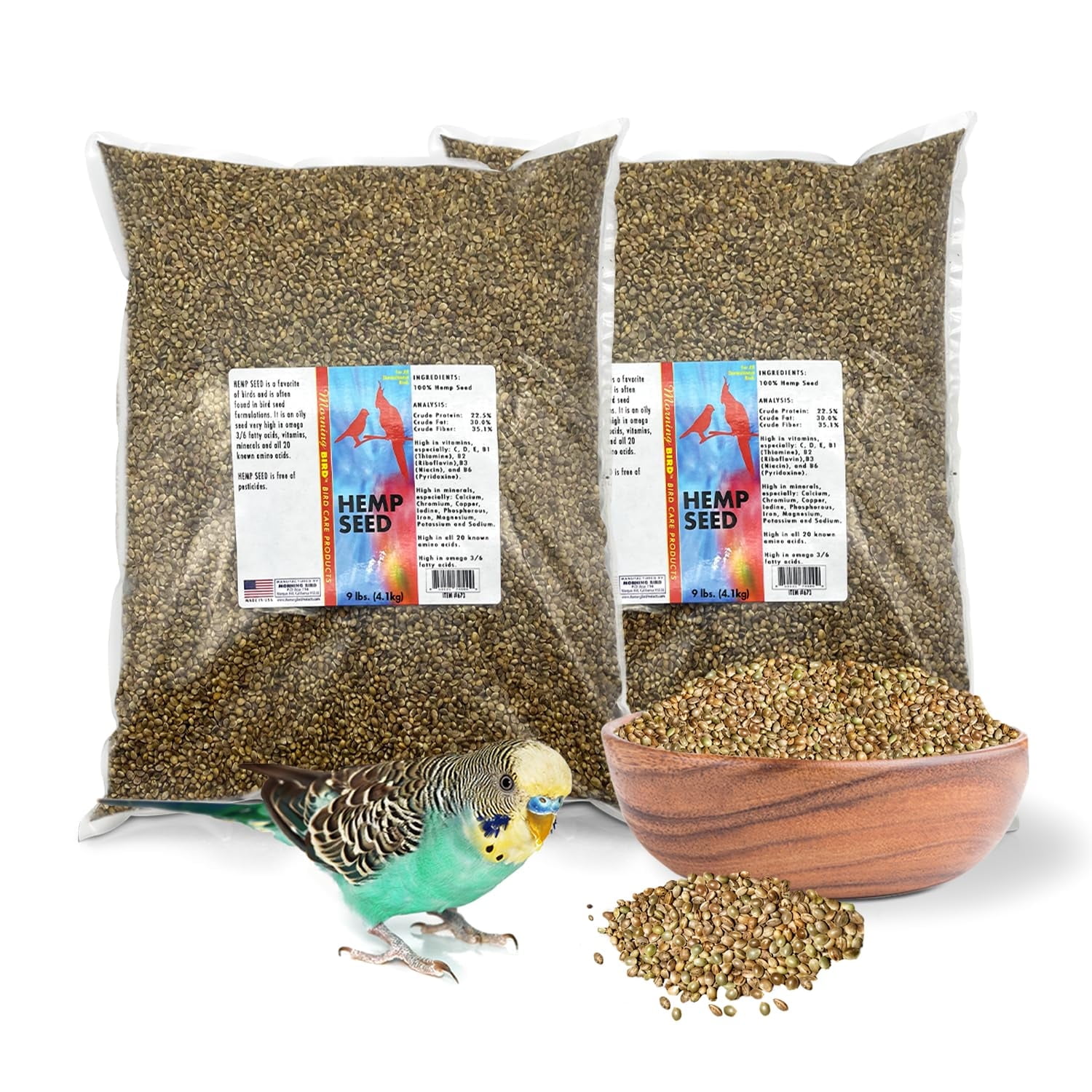 Morning Bird Hemp Seed, Healthy Bird Food with Protein, Fat, Fiber ...